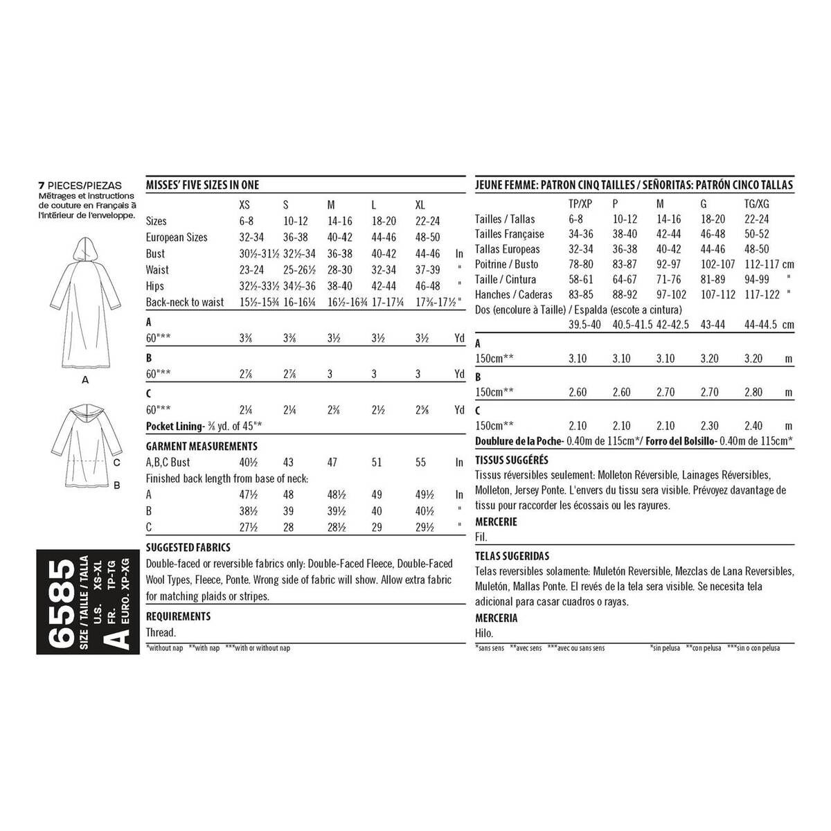 New Look Women's Coat with Hood Sewing Pattern 6585 | Hobbycraft