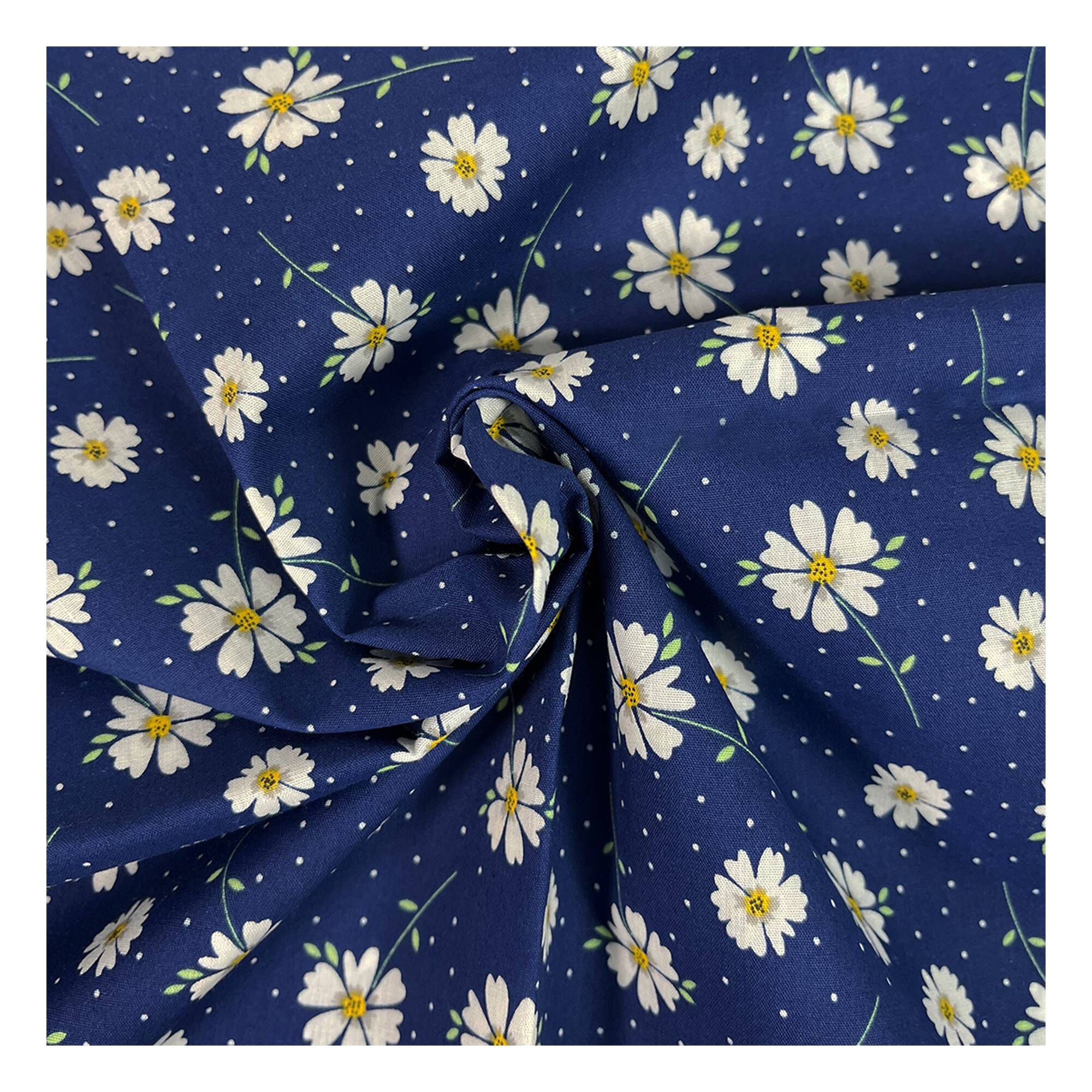 Navy Daisy Spot Polycotton Fabric by the Metre | Hobbycraft