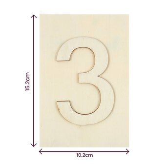 Wooden Number 3 Plaque 10cm x 15cm | Hobbycraft