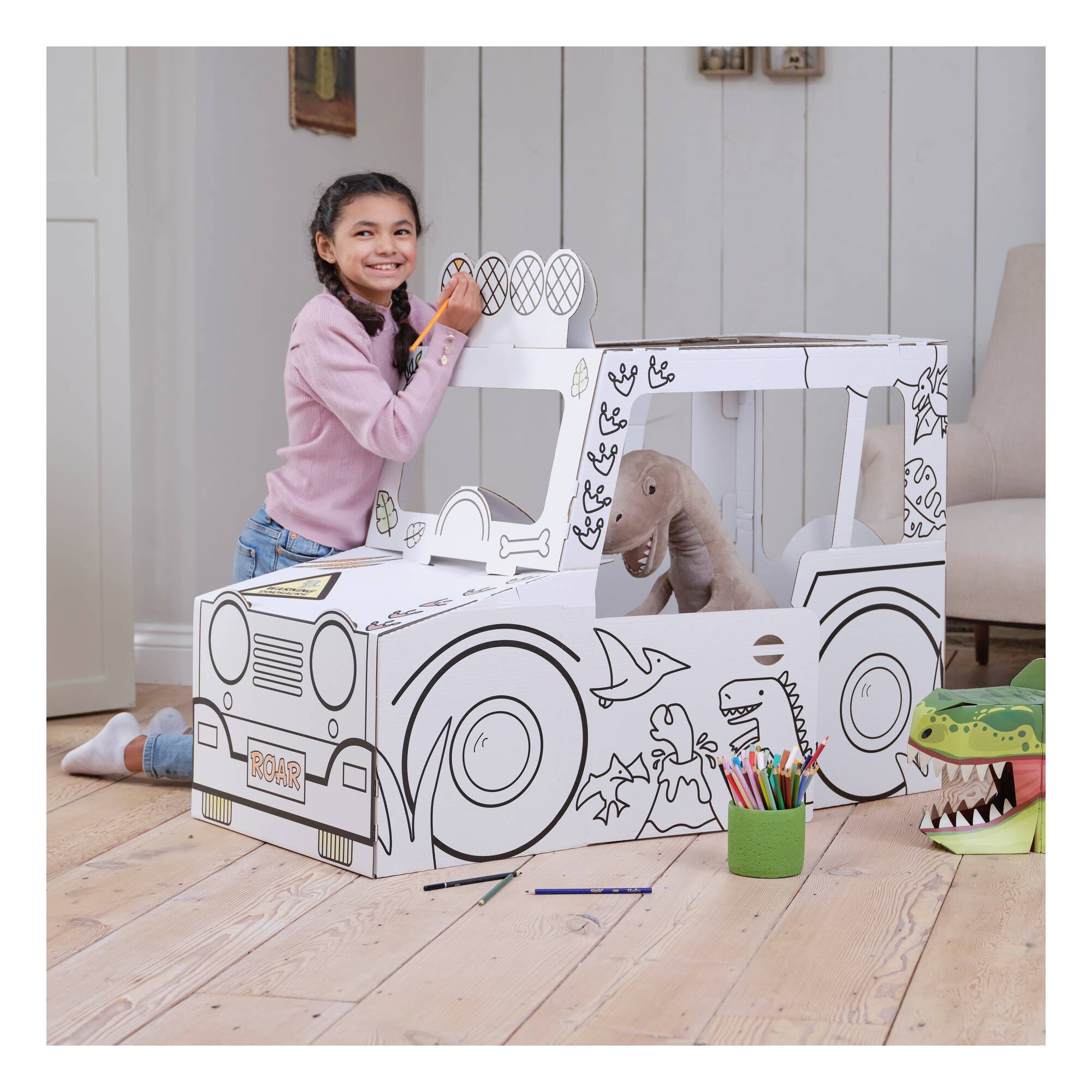 Colour-In Cardboard Dino Safari 4x4 | Hobbycraft