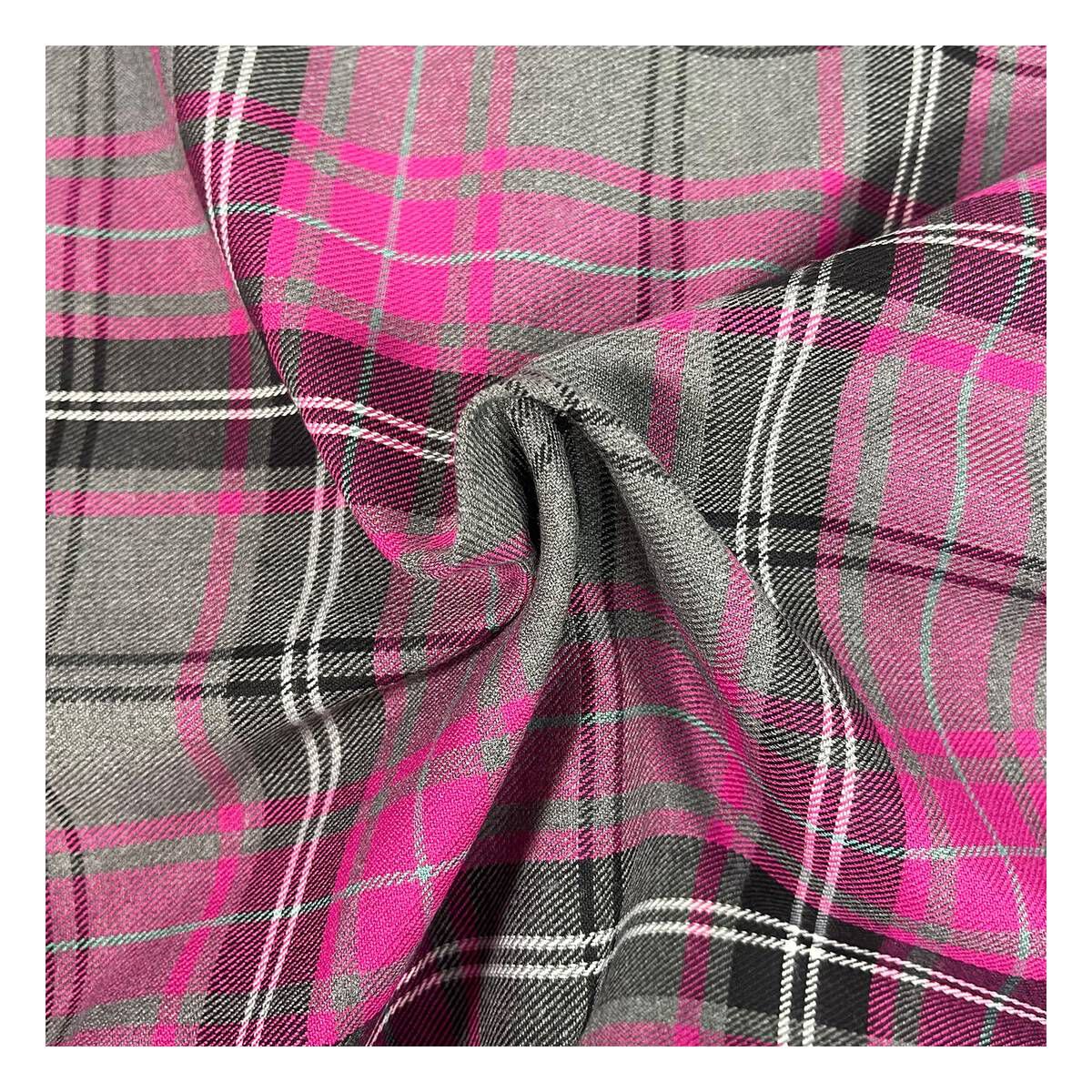 Grey and Pink Poly Viscose Tartan Fabric by the Metre | Hobbycraft