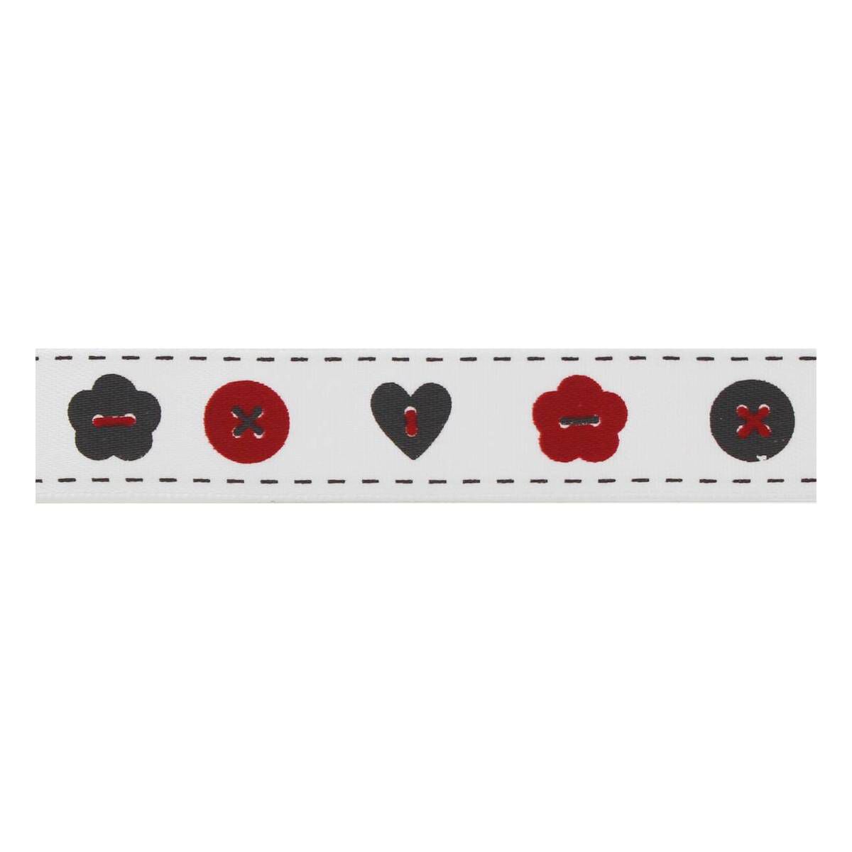 Red and Grey Buttons Satin Ribbon 16mm x 4m | Hobbycraft