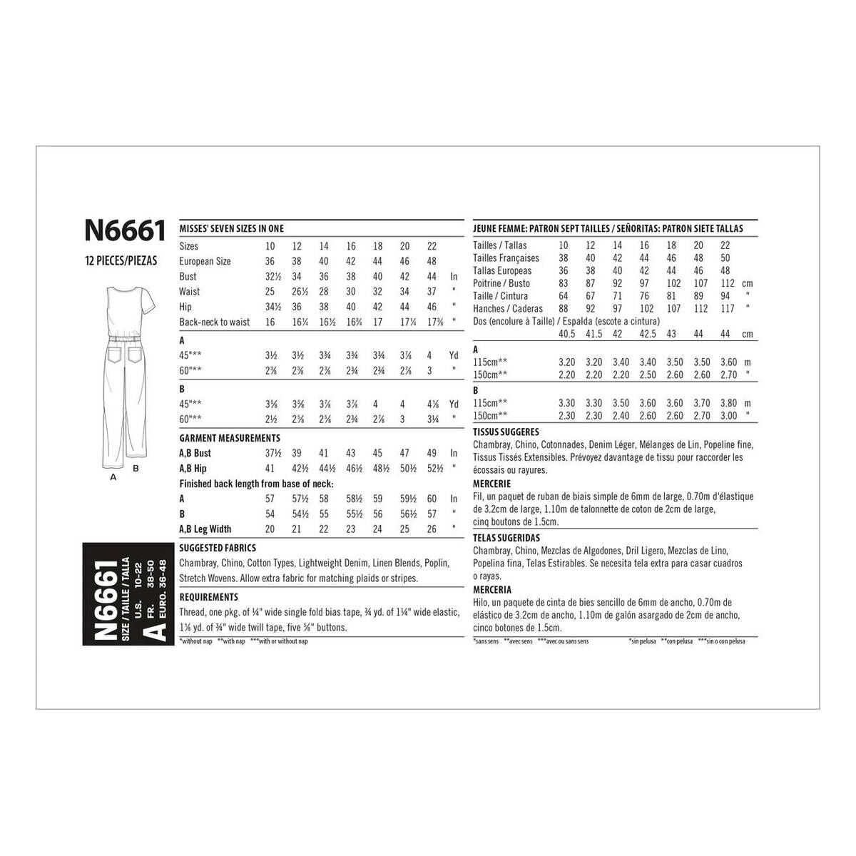 New Look Women's Jumpsuit Sewing Pattern N6661 | Hobbycraft