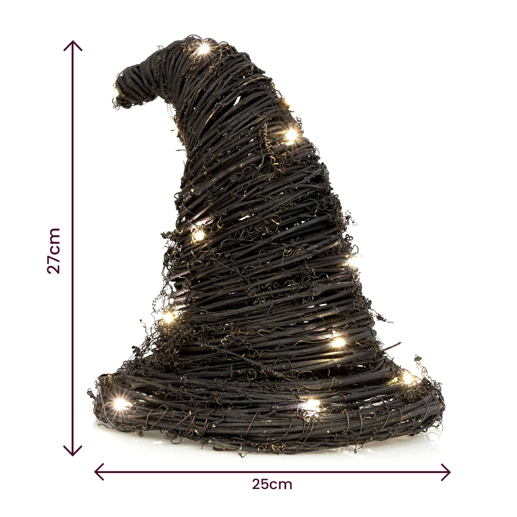 LED Black Rattan Witch’s Hat 27cm | Hobbycraft
