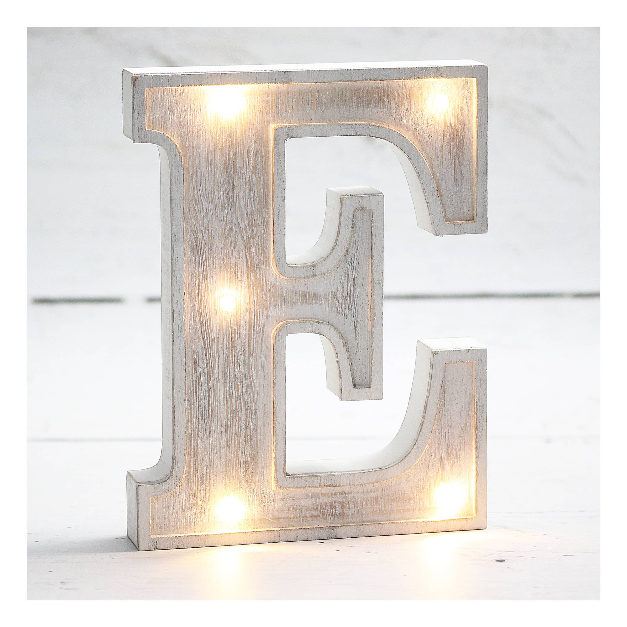 White-Washed Wooden LED Letter E 21cm | Hobbycraft