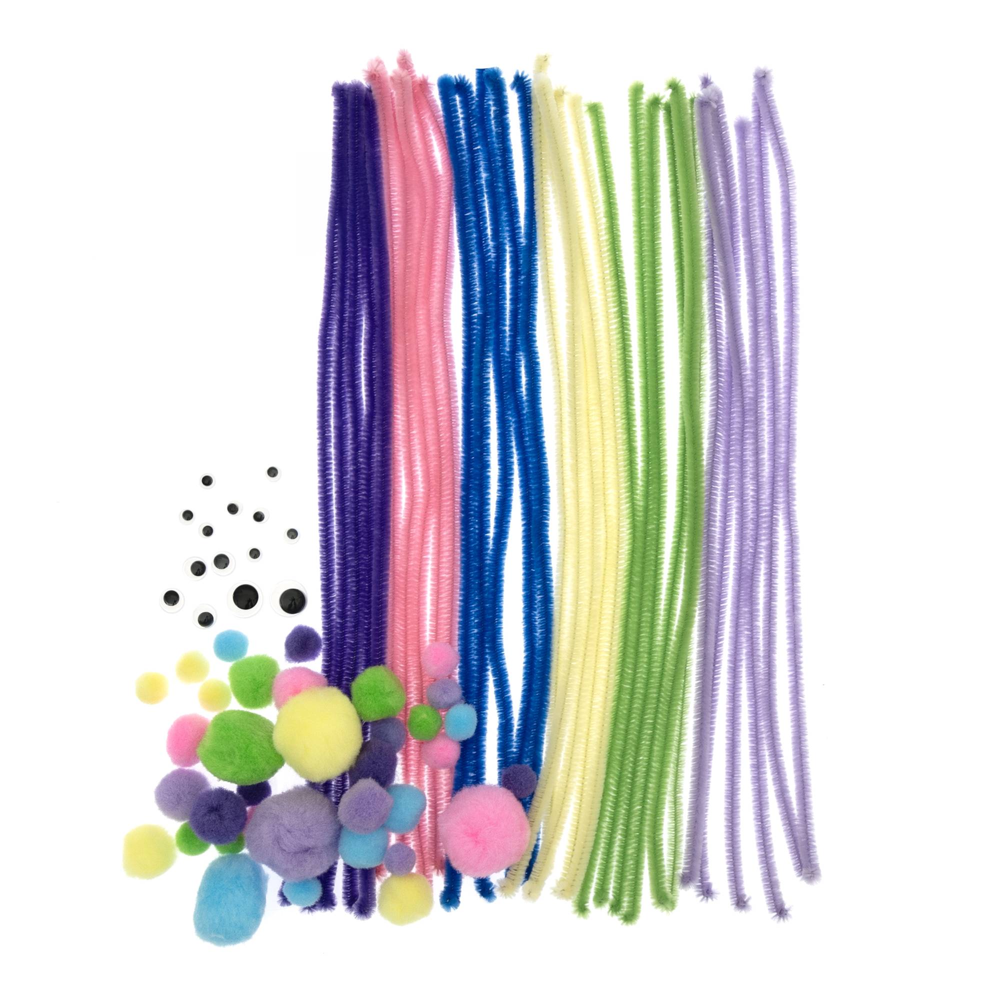 Pastel Pipe Cleaners and Pom Poms Craft Pack 80 Pieces | Hobbycraft