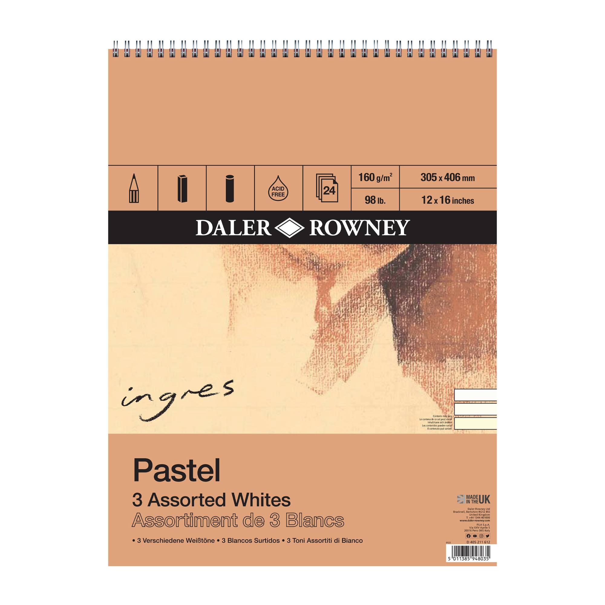 Daler-Rowney White Ingres Pastel Paper 16 x 12 Inches 24 Sheets ...