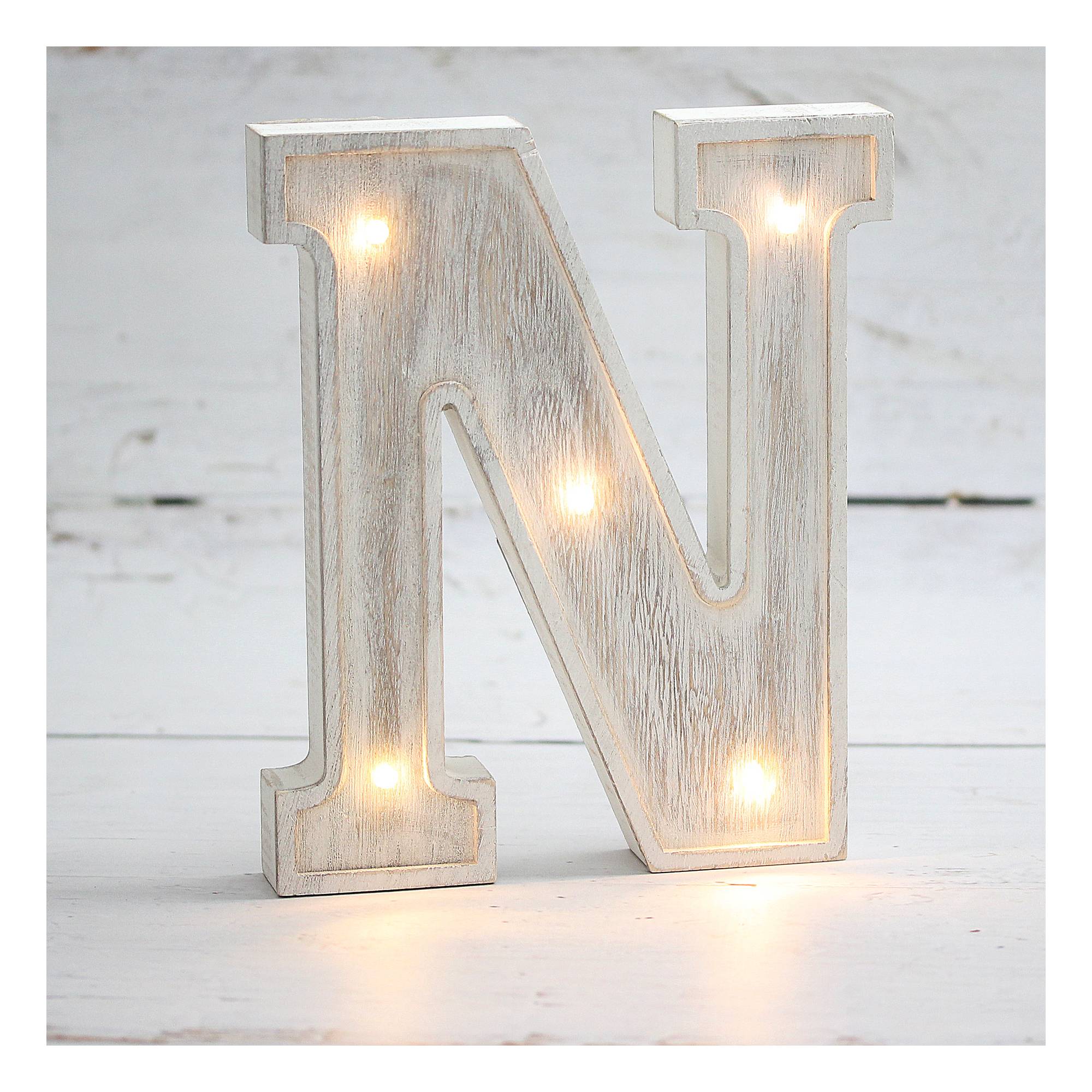 White-Washed Wooden LED Letter N 21cm | Hobbycraft