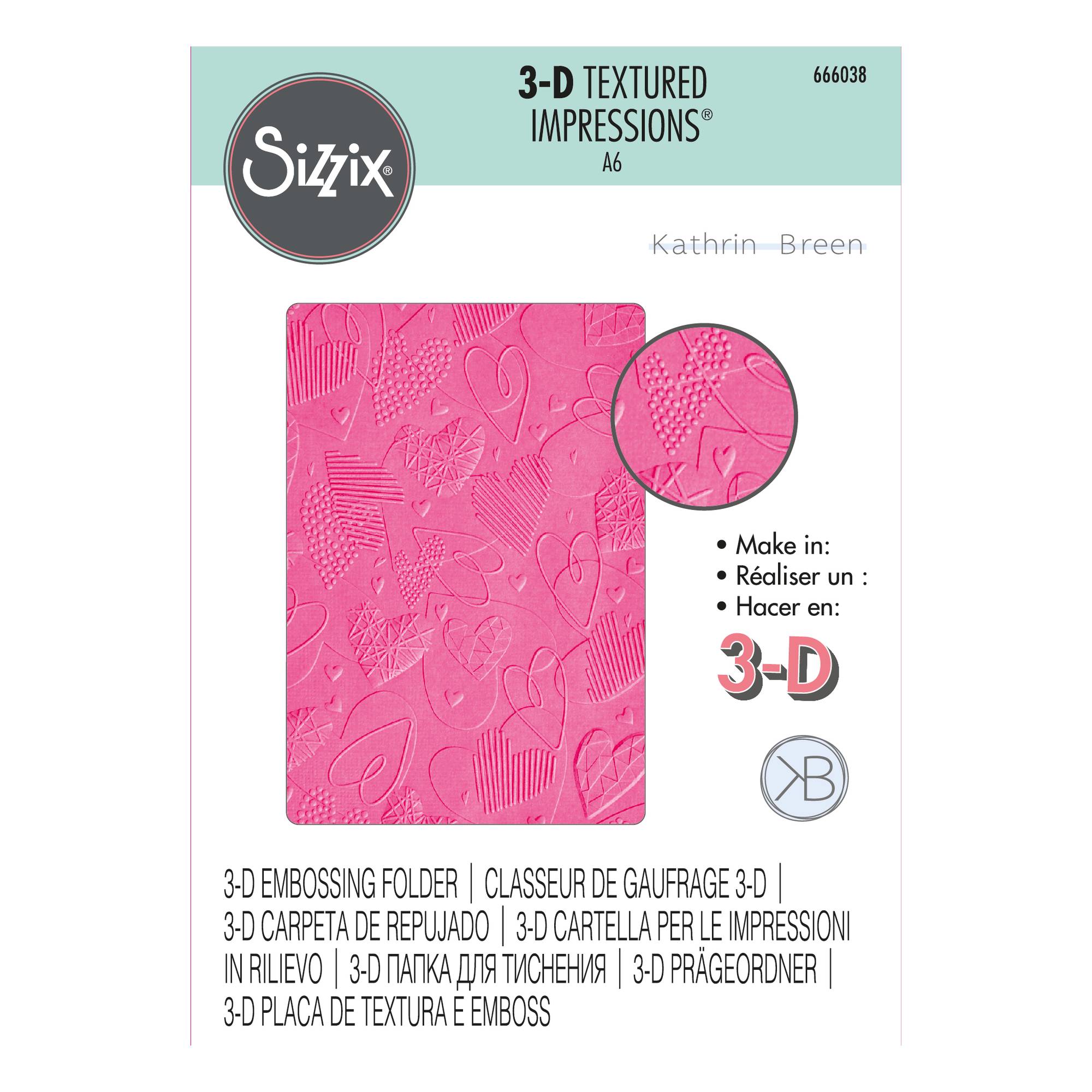 Sizzix Mark Making Hearts 3D Textured Impressions Embossing Folder A6 | Hobbycraft