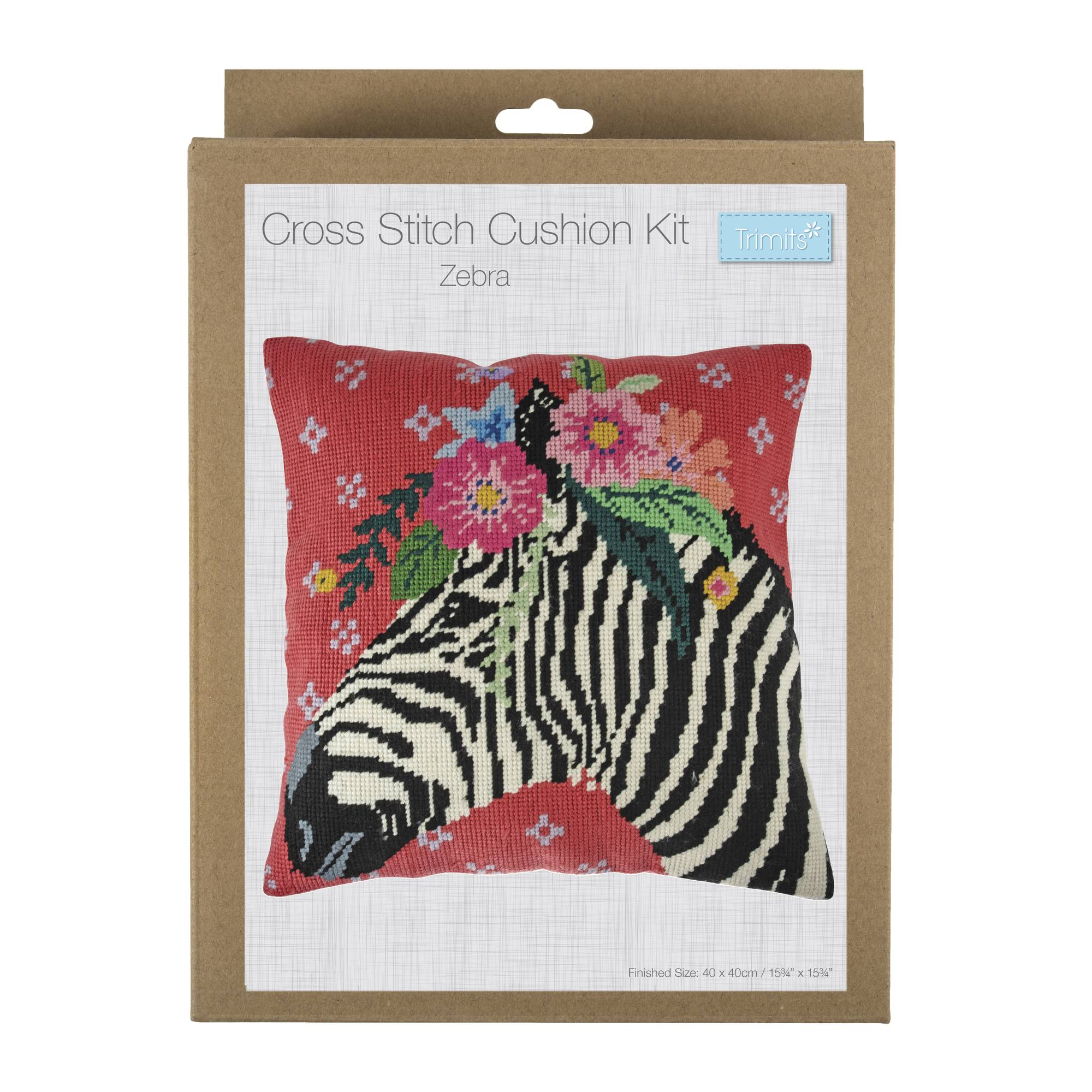 Trimits Zebra Cross Stitch Cushion Kit 40cm x 40cm | Hobbycraft