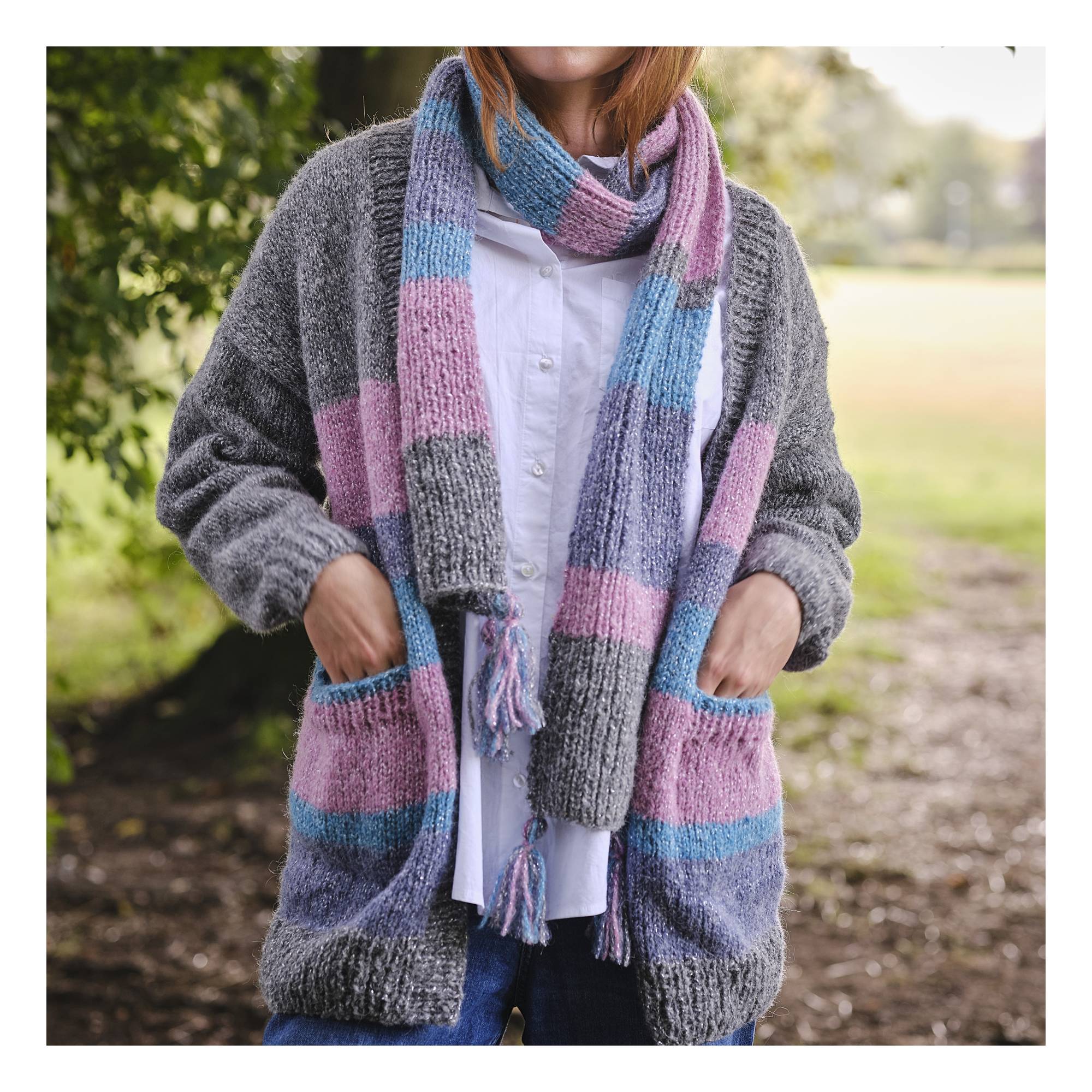 Knitcraft Stripe Cardigan and Scarf Digital Pattern 0350 | Hobbycraft
