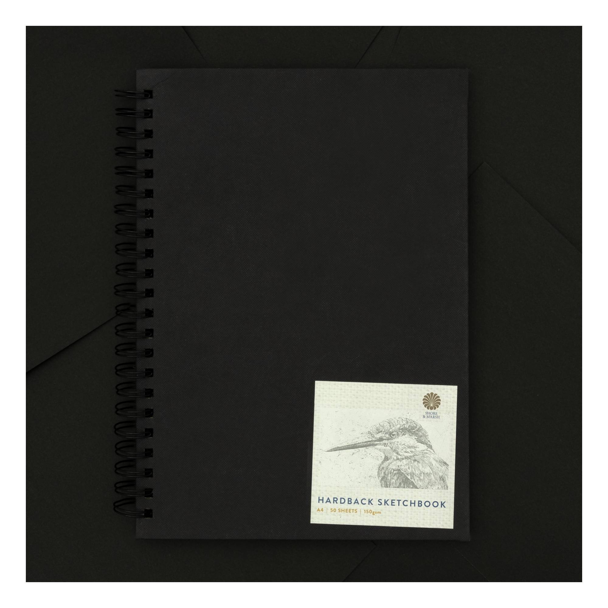Shore & Marsh Portrait Hardback Black Paper Sketchbook A4 50 Sheets ...