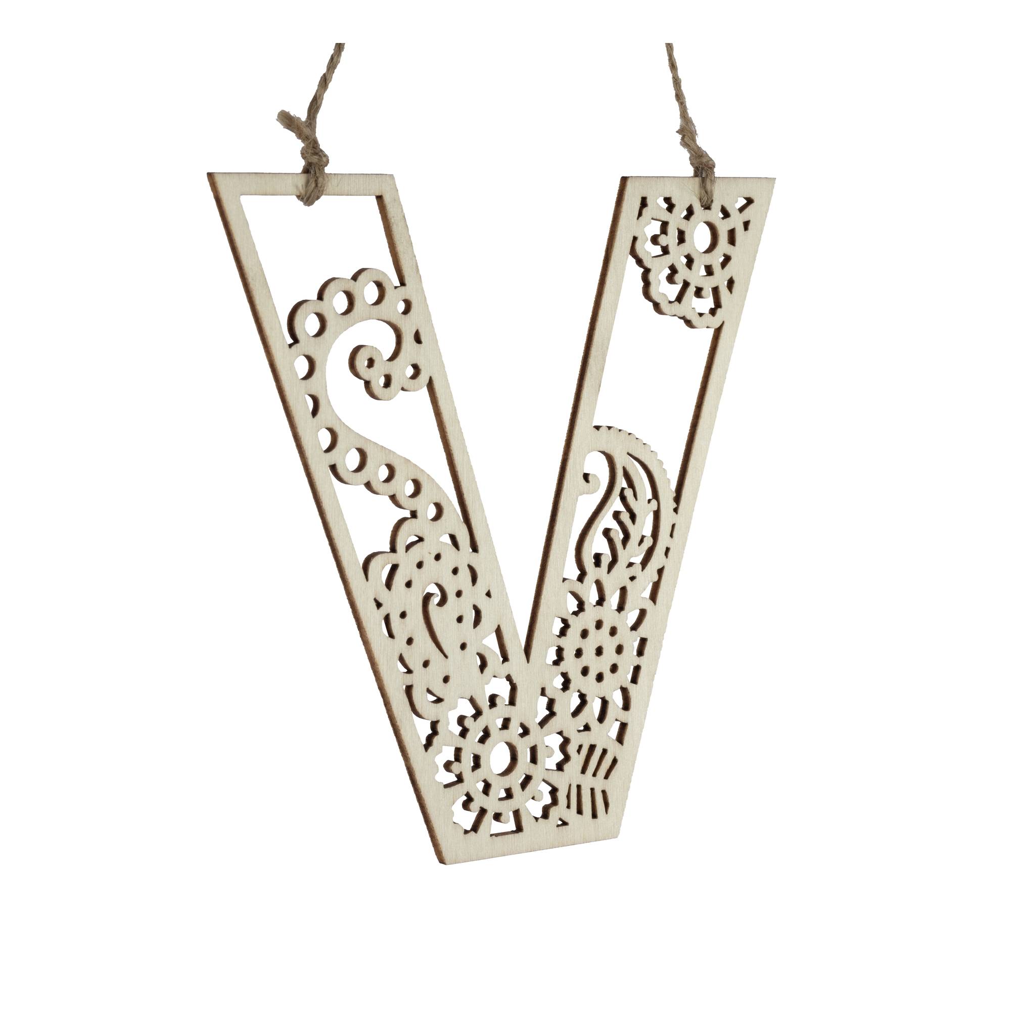 Wooden Filigree Hanging Letter V 12cm | Hobbycraft