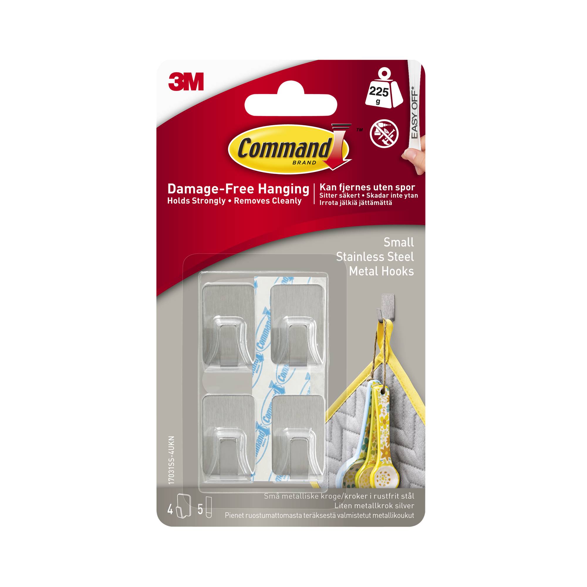 Command Small Stainless Steel Metal Hooks 4 Pack | Hobbycraft