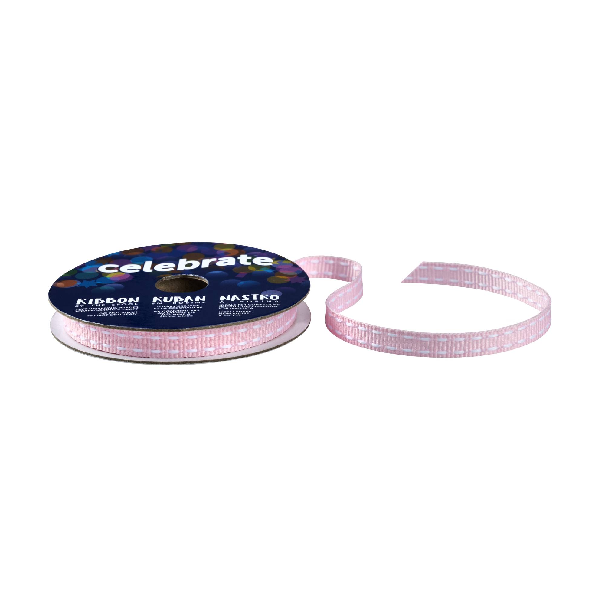Baby Pink Grosgrain Running Stitch Ribbon 6mm x 5m | Hobbycraft