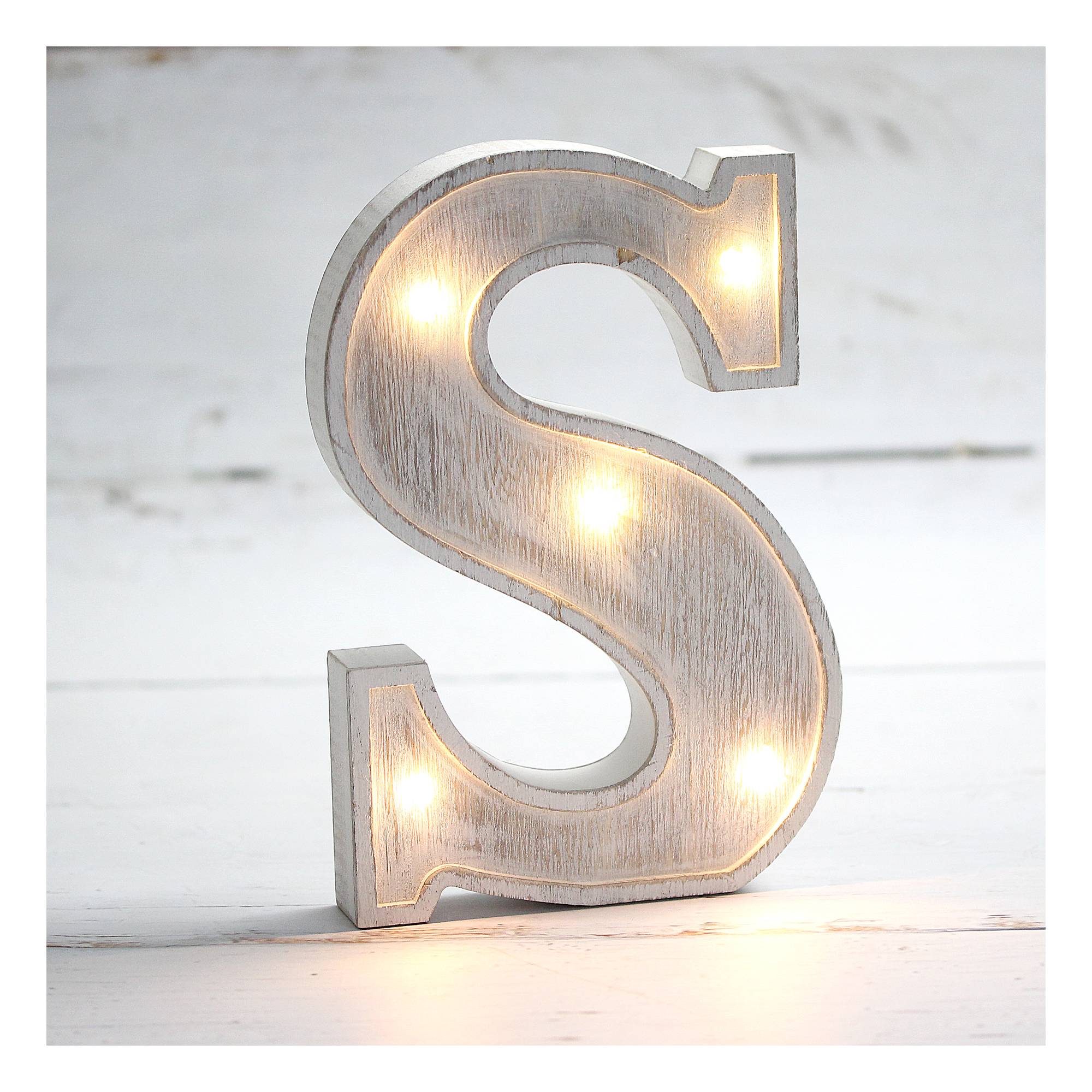White-Washed Wooden LED Letter S 21cm | Hobbycraft