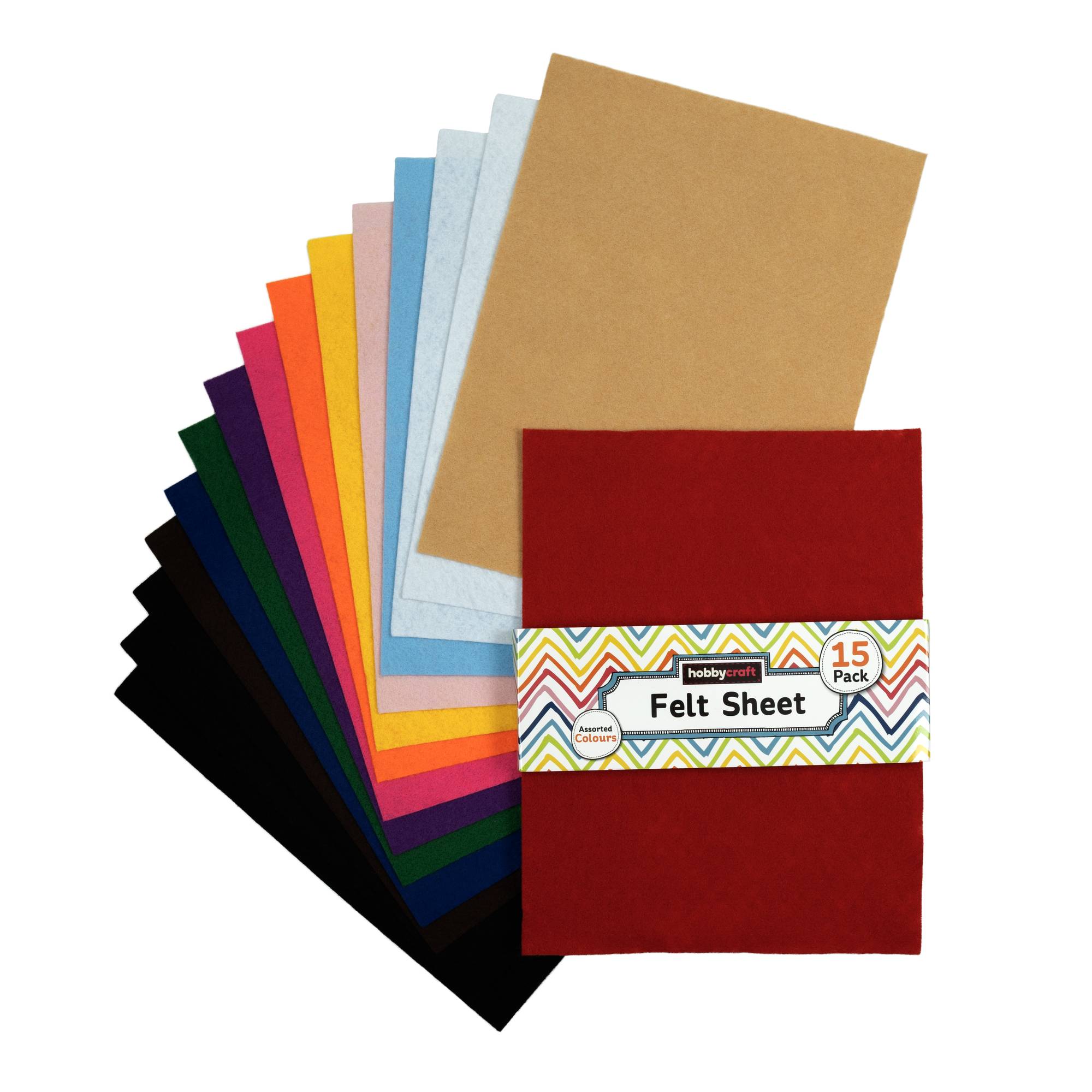 Assorted Polyester Felt Sheets 23cm x 30cm 15 Pack | Hobbycraft