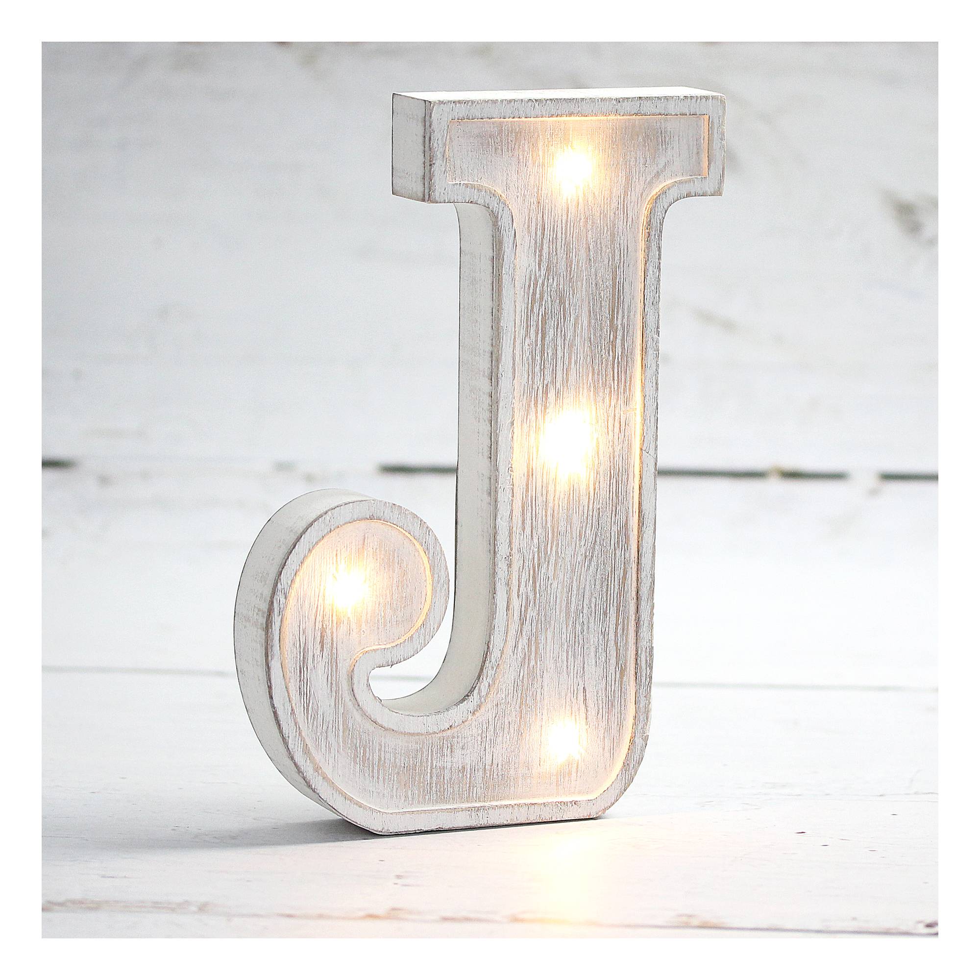 White-Washed Wooden LED Letter J 21cm | Hobbycraft