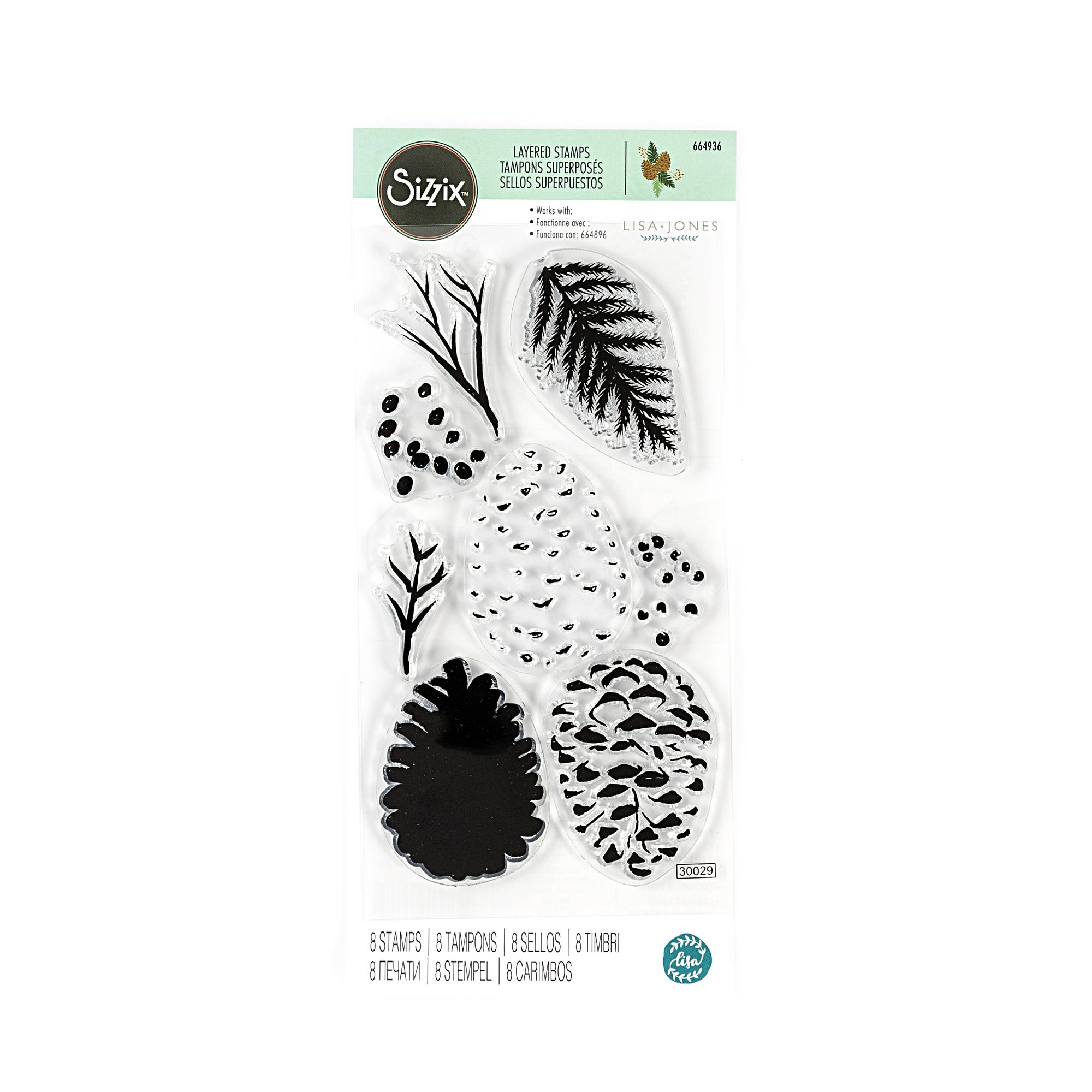 Sizzix Pine Branch Layered Stamp Set 8 Pieces | Hobbycraft