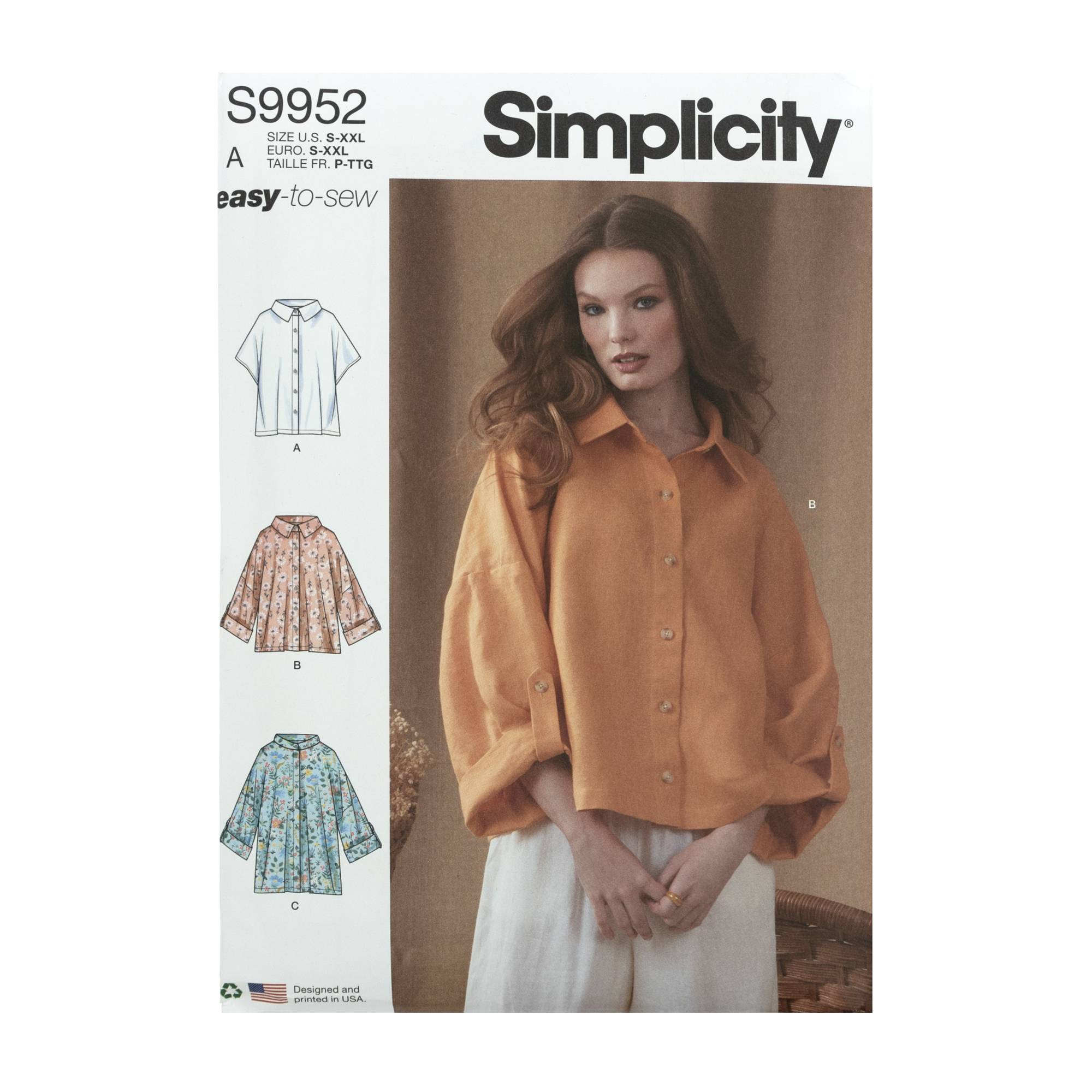 Simplicity Women’s Shirt Sewing Pattern S9952 (S-XXL) | Hobbycraft