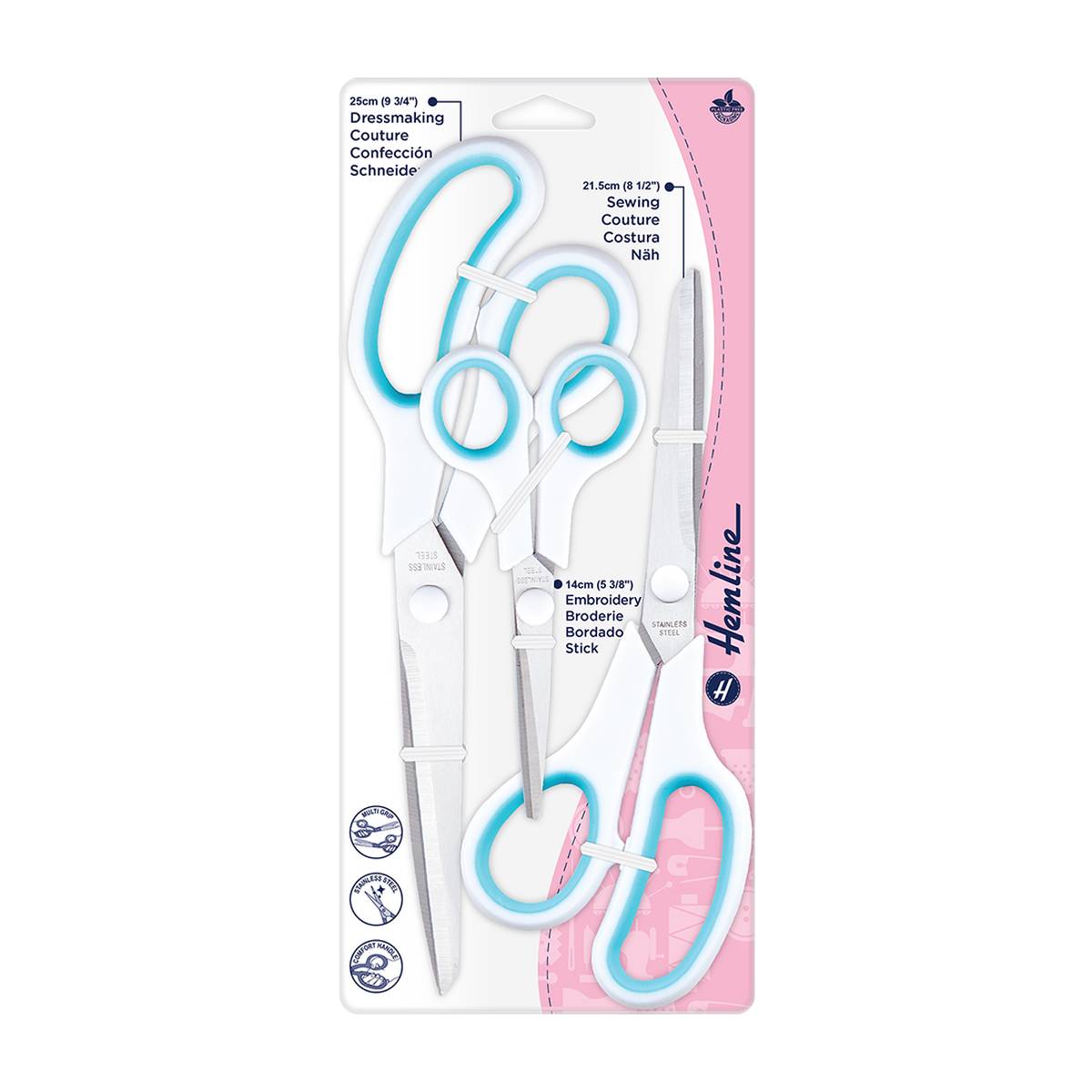Hemline Soft Grip Scissors Set 3 Pieces | Hobbycraft