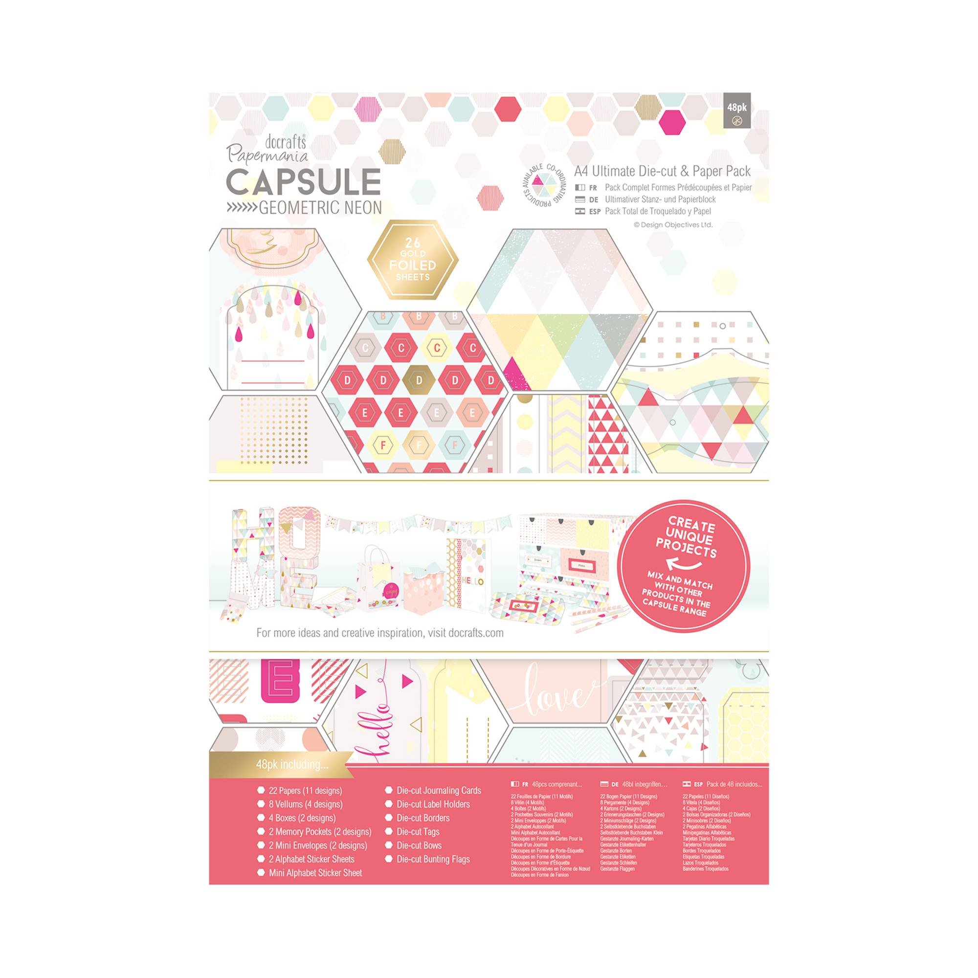 Papermania Geometric Neon Ultimate Die-Cut and Paper A4 48 Pack ...