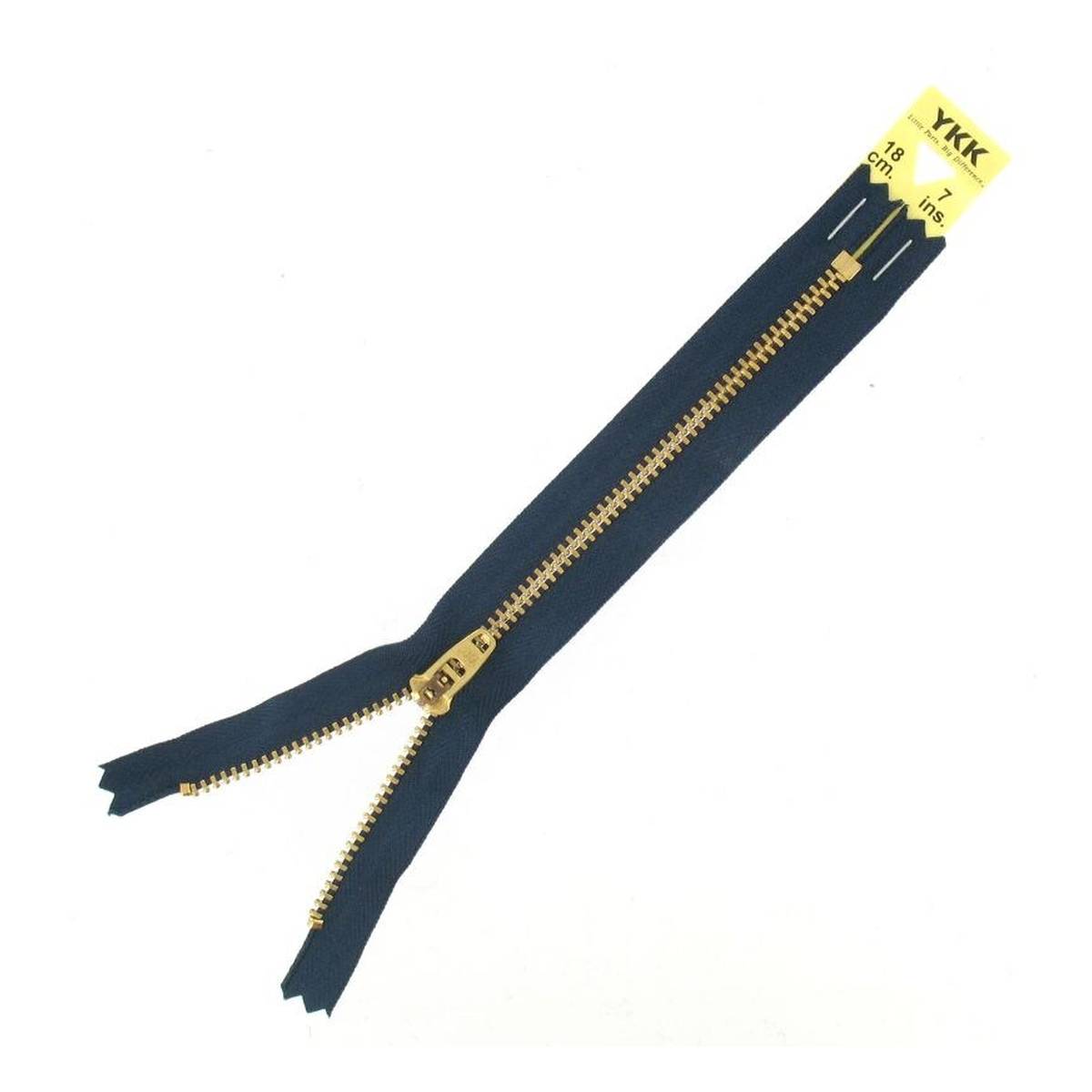 YKK Navy Blue Brass Jeans Zip 18cm | Hobbycraft