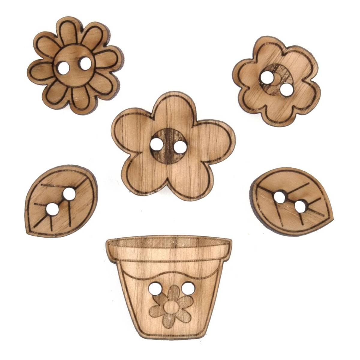 Trimits Wooden Spring Garden Buttons 6 Pieces | Hobbycraft