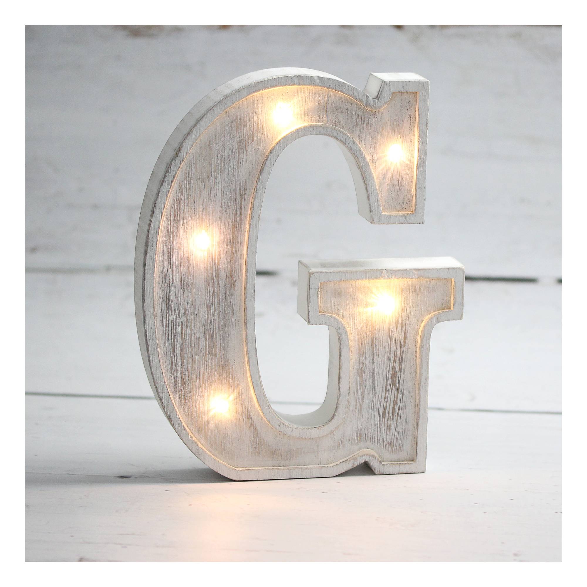 White-Washed Wooden LED Letter G 21cm | Hobbycraft