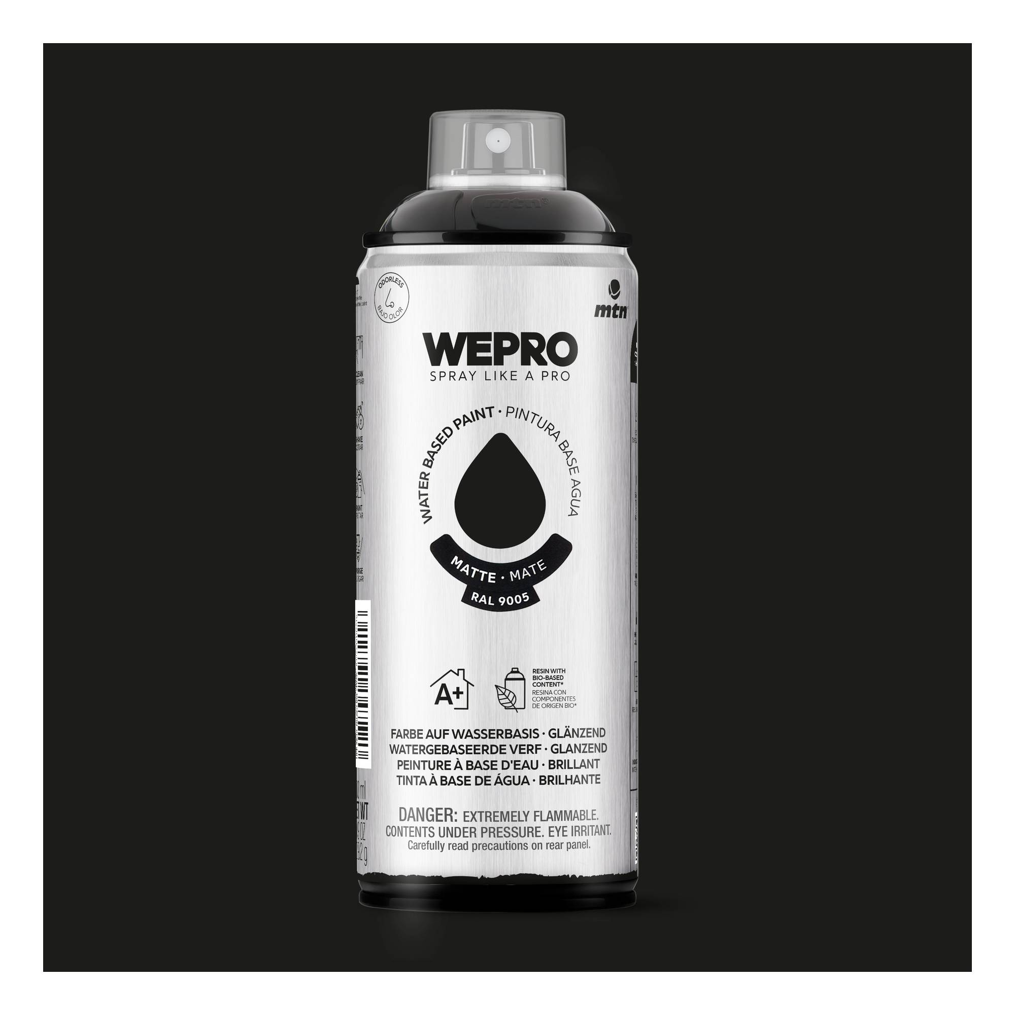 MTN WEPRO Cosmos Black Matt Water-Based Spray Paint 400ml | Hobbycraft
