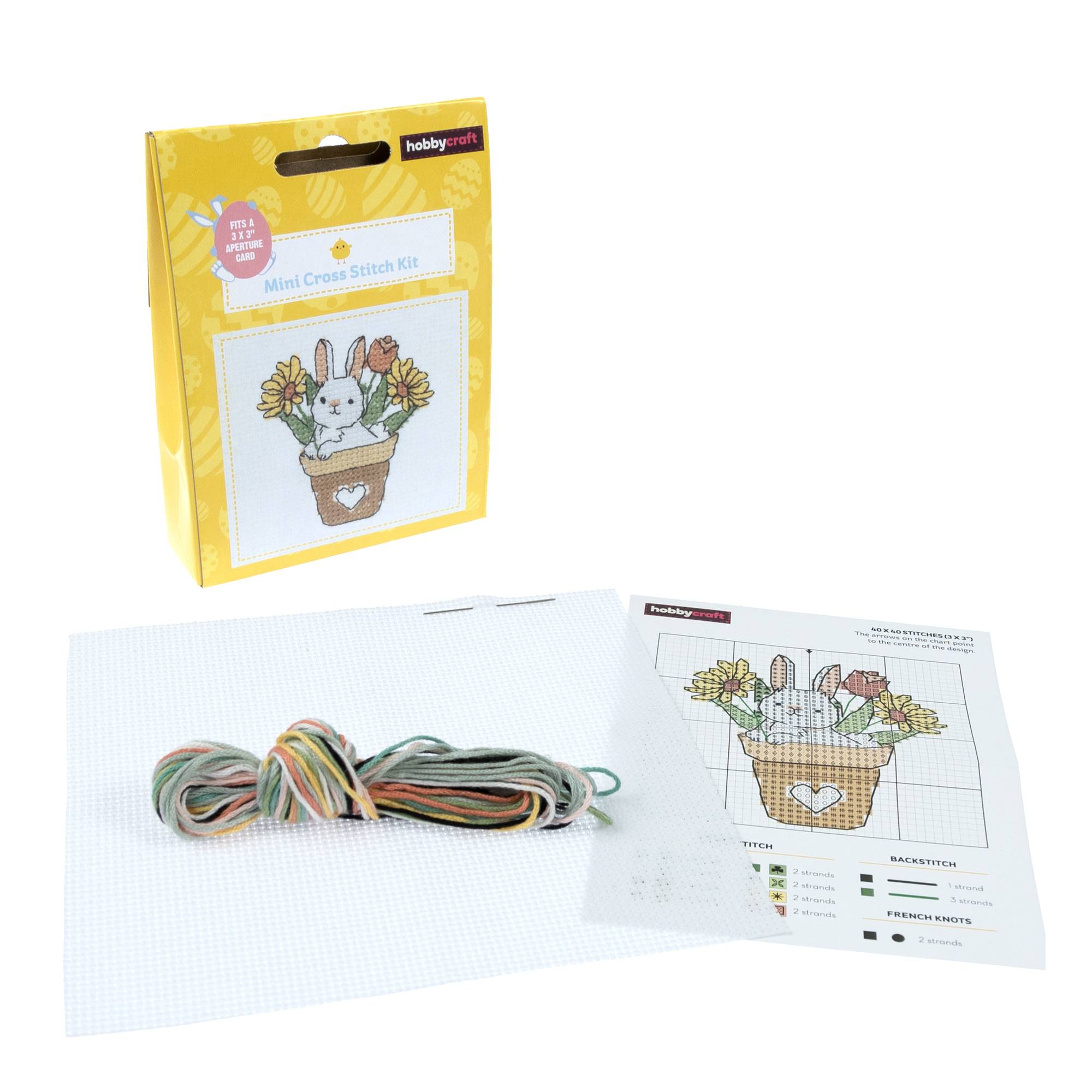 Bunny Flowerpot Mini Cross Stitch Kit | Hobbycraft