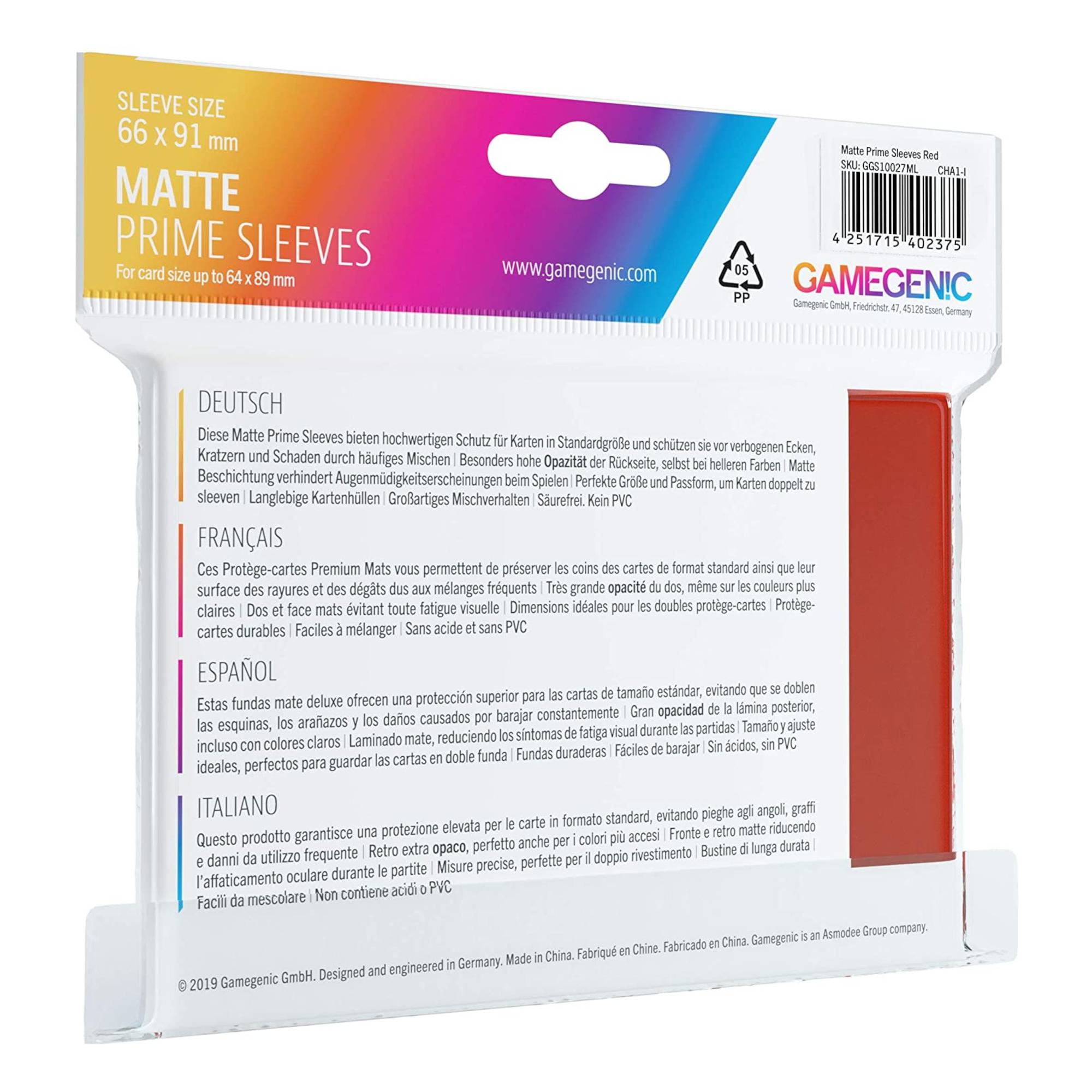 Gamegenic Red Matte Prime Card Sleeves 100 Pack | Hobbycraft