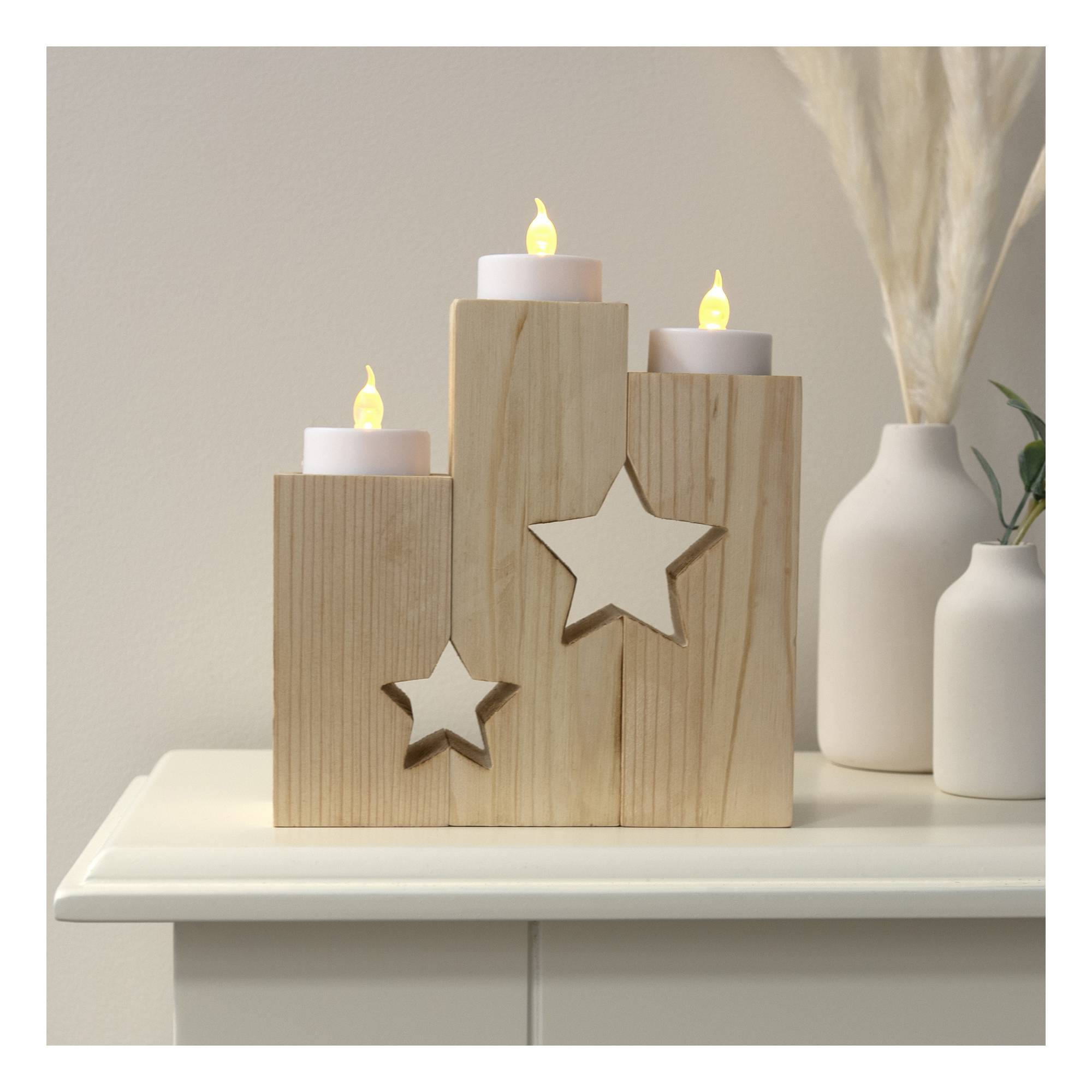 Wooden Star Cut-Out Candle Holder 15cm | Hobbycraft