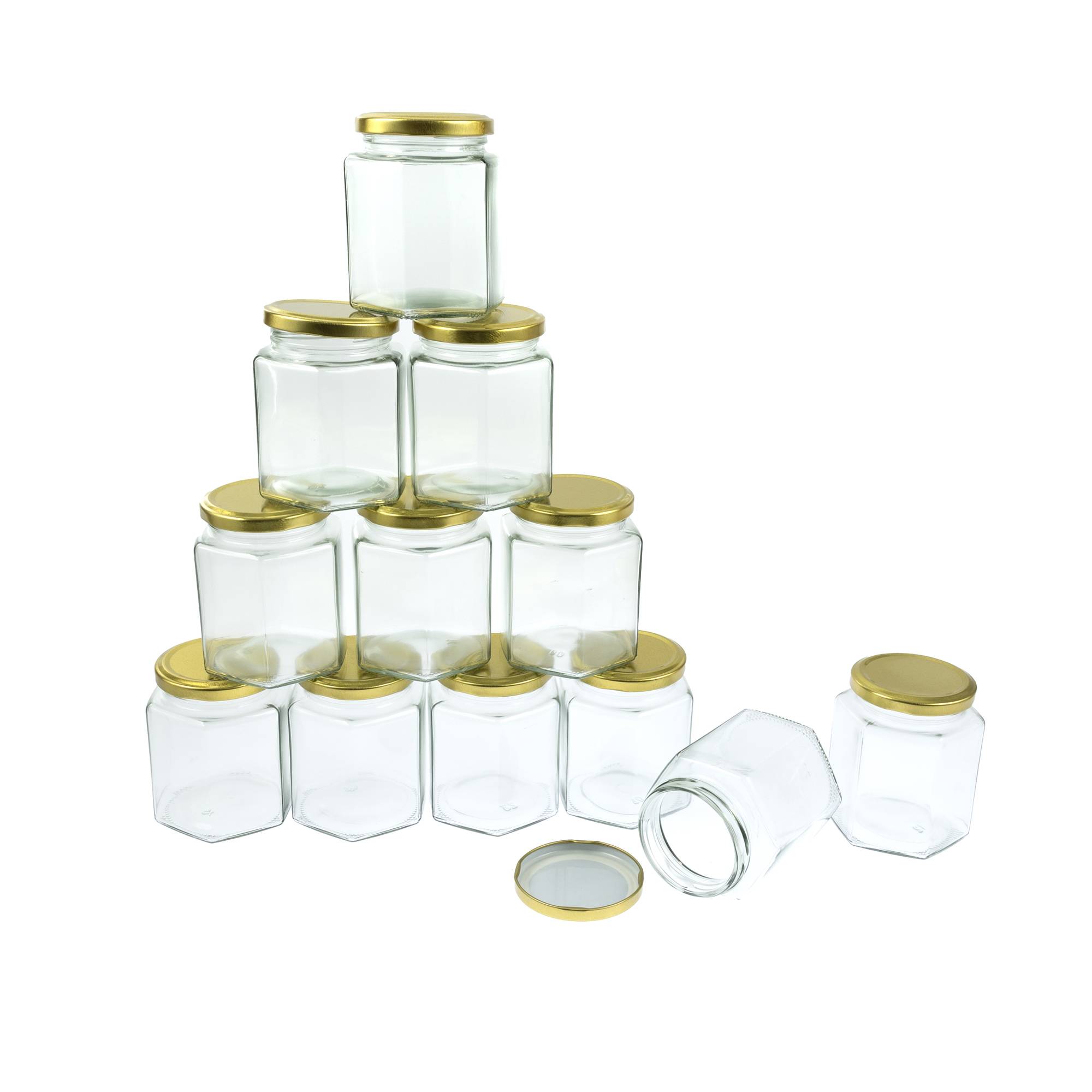 Clear Hexagonal Glass Jars 350ml 12 Pack | Hobbycraft