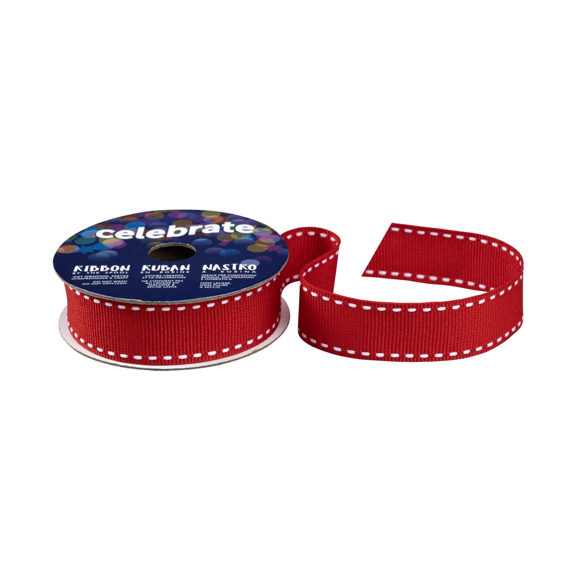 Red Grosgrain Running Stitch Ribbon 15mm x 4m | Hobbycraft