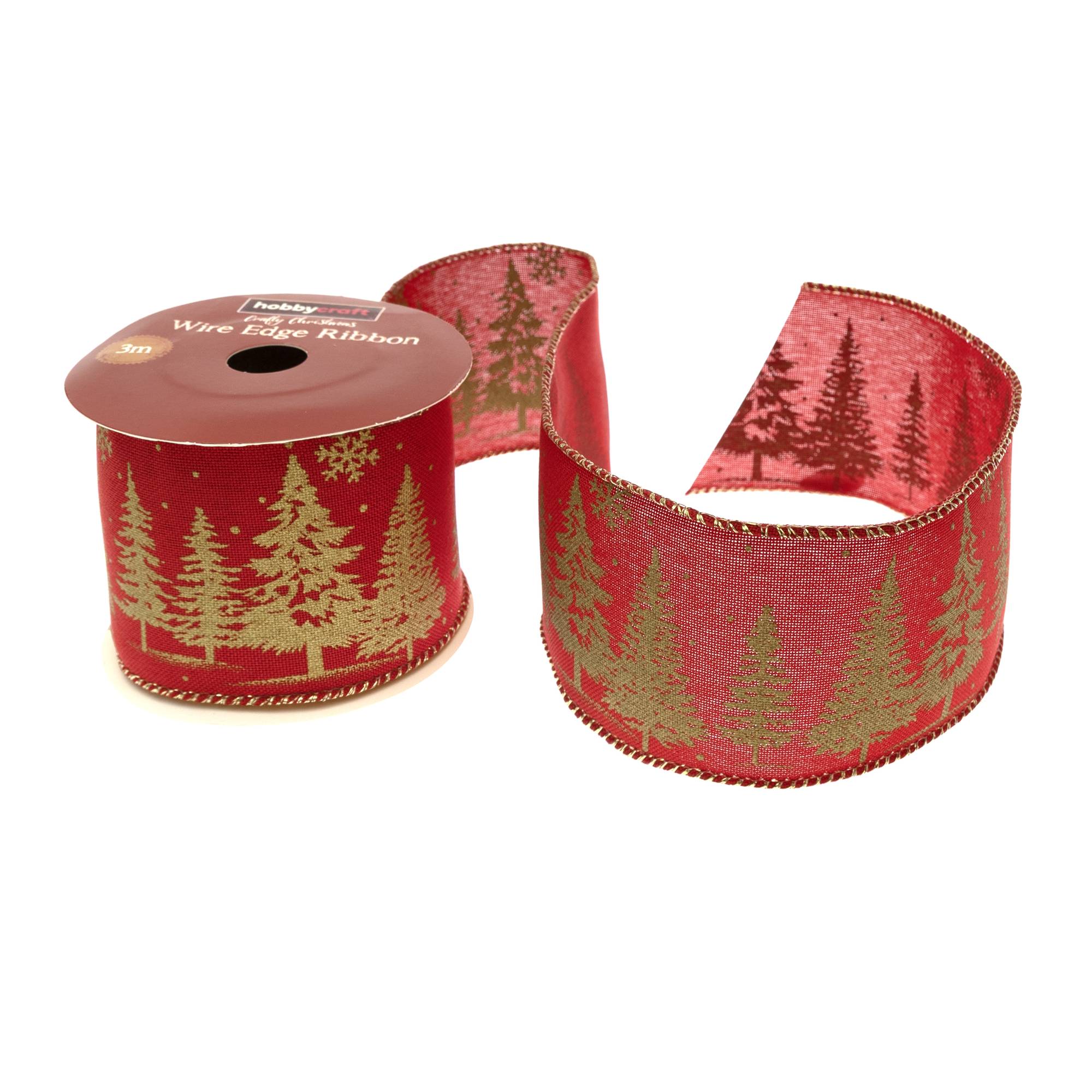 Gold Tree Wire Edge Printed Ribbon 63mm x 3m | Hobbycraft