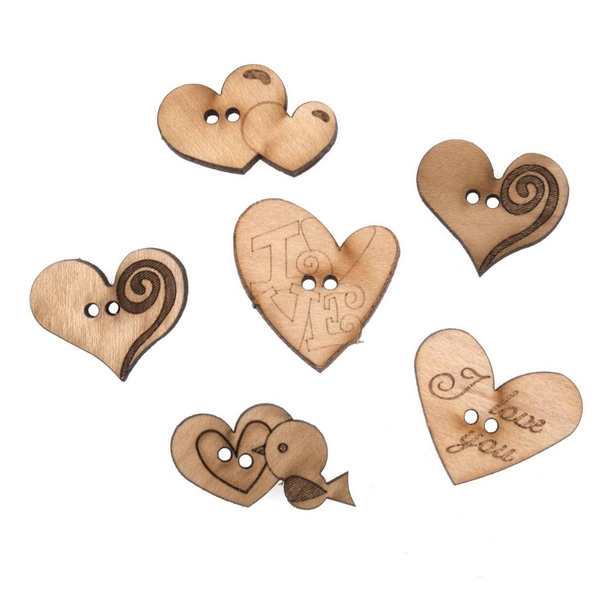 Trimits Wooden Love Buttons 6 Pieces | Hobbycraft