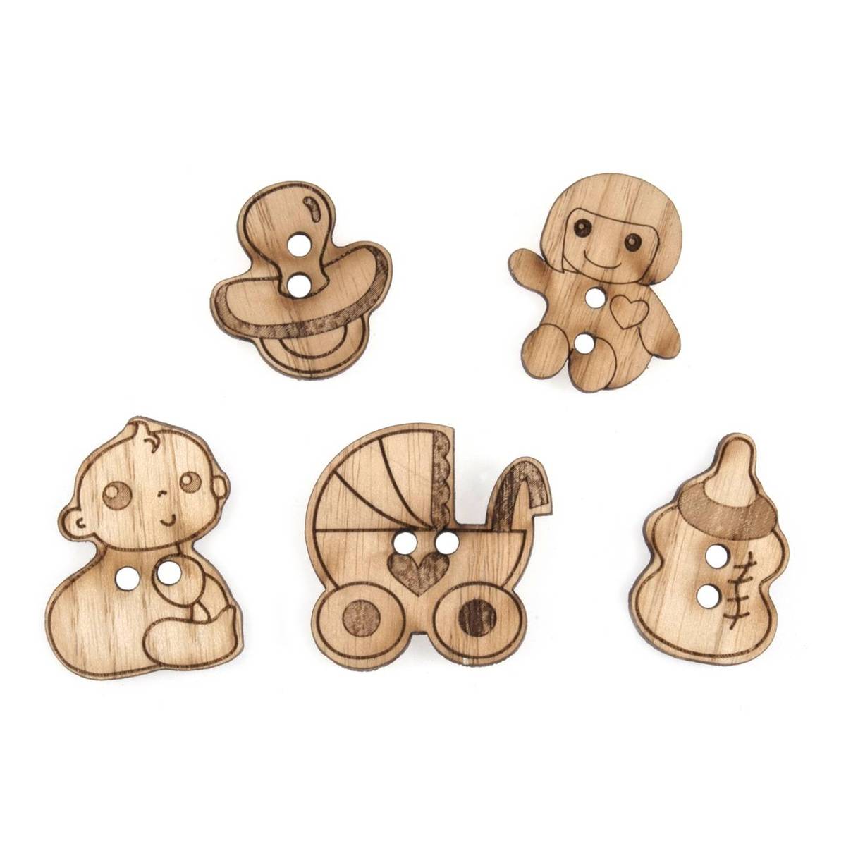 Trimits Wooden Baby Buttons 5 Pieces | Hobbycraft