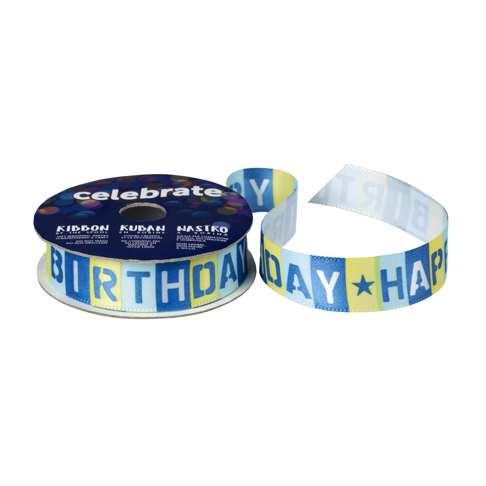 Blue Happy Birthday Ribbon 15mm x 3.5m | Hobbycraft