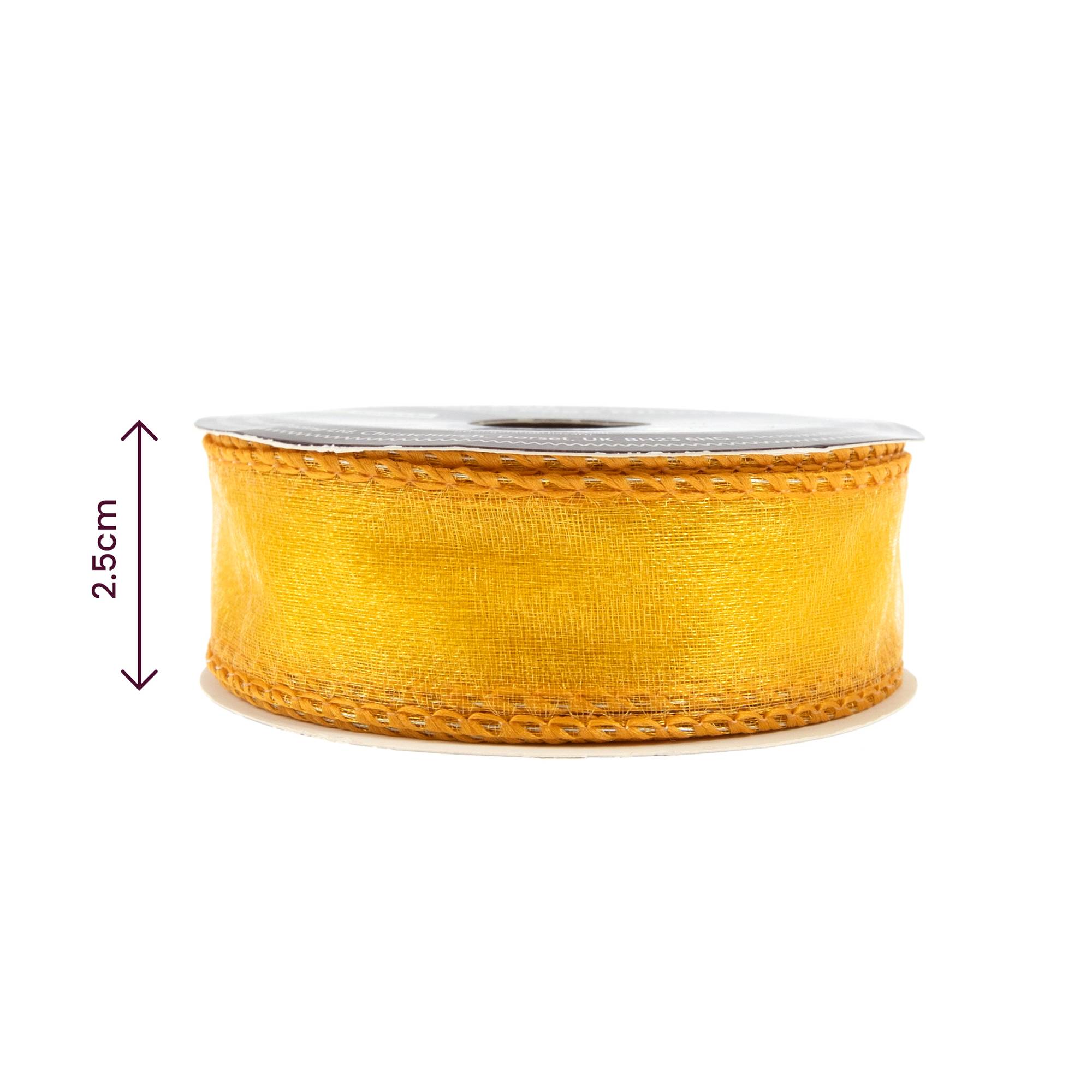 Bright Gold Wire Edge Organza Ribbon 25mm x 3m | Hobbycraft