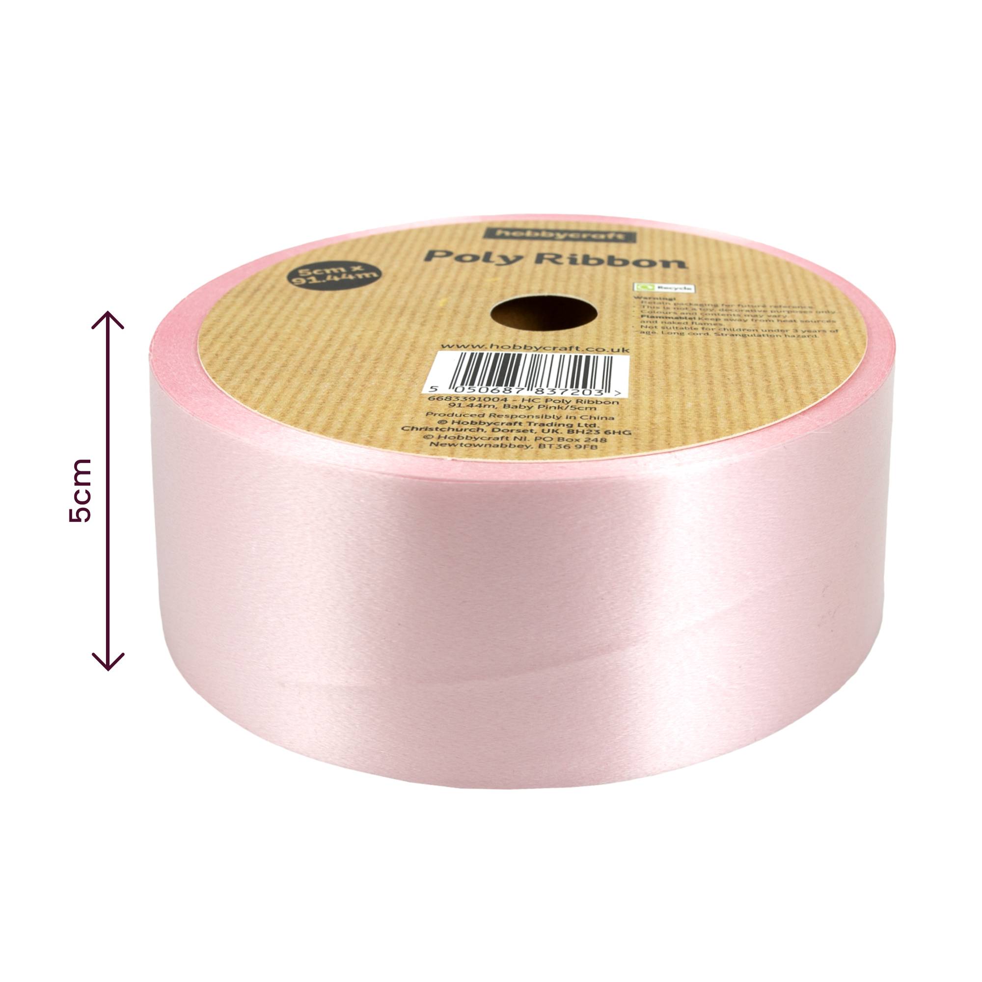 Baby Pink Poly Ribbon 5cm x 91m | Hobbycraft