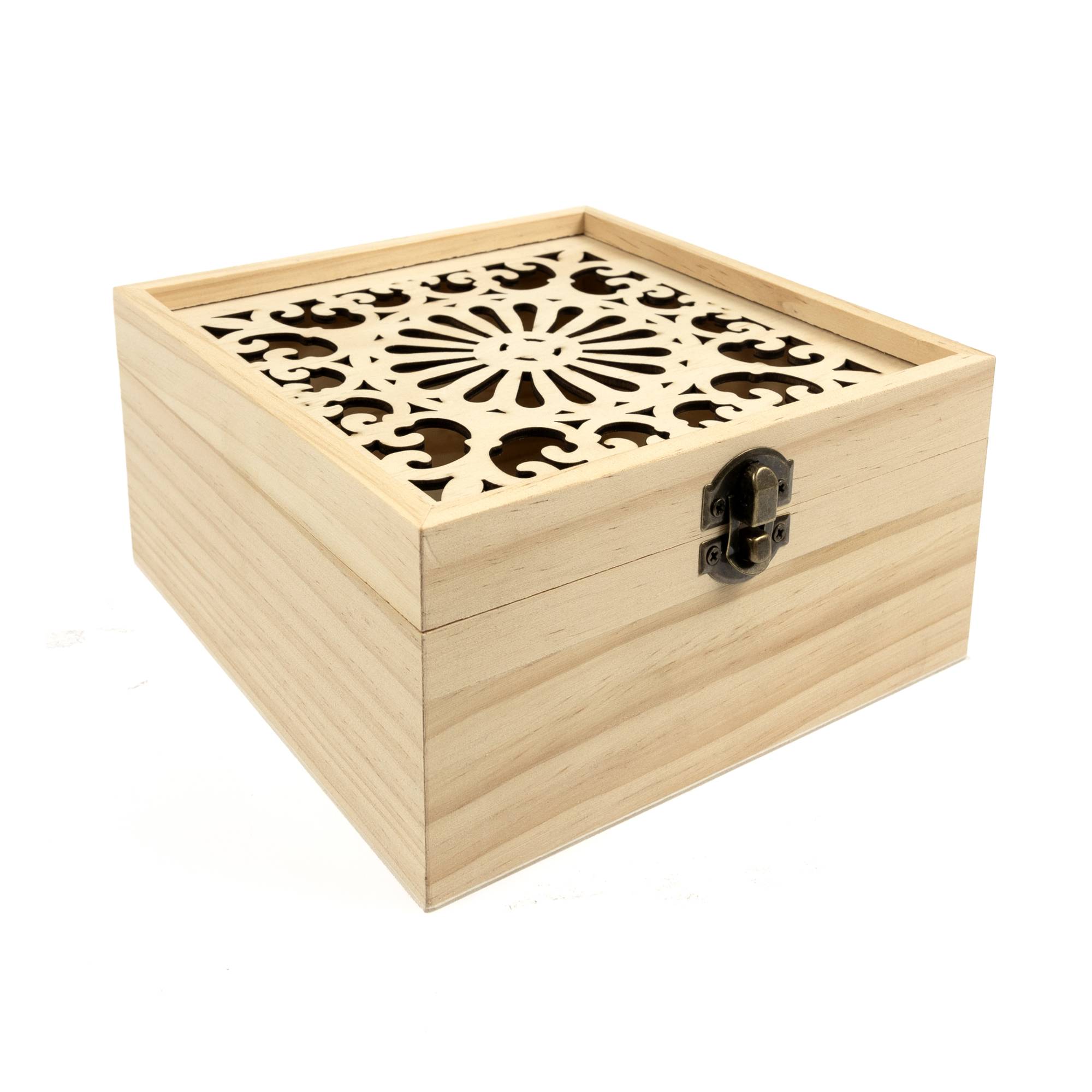 Filigree Wooden Box 17cm x 17cm x 8cm | Hobbycraft
