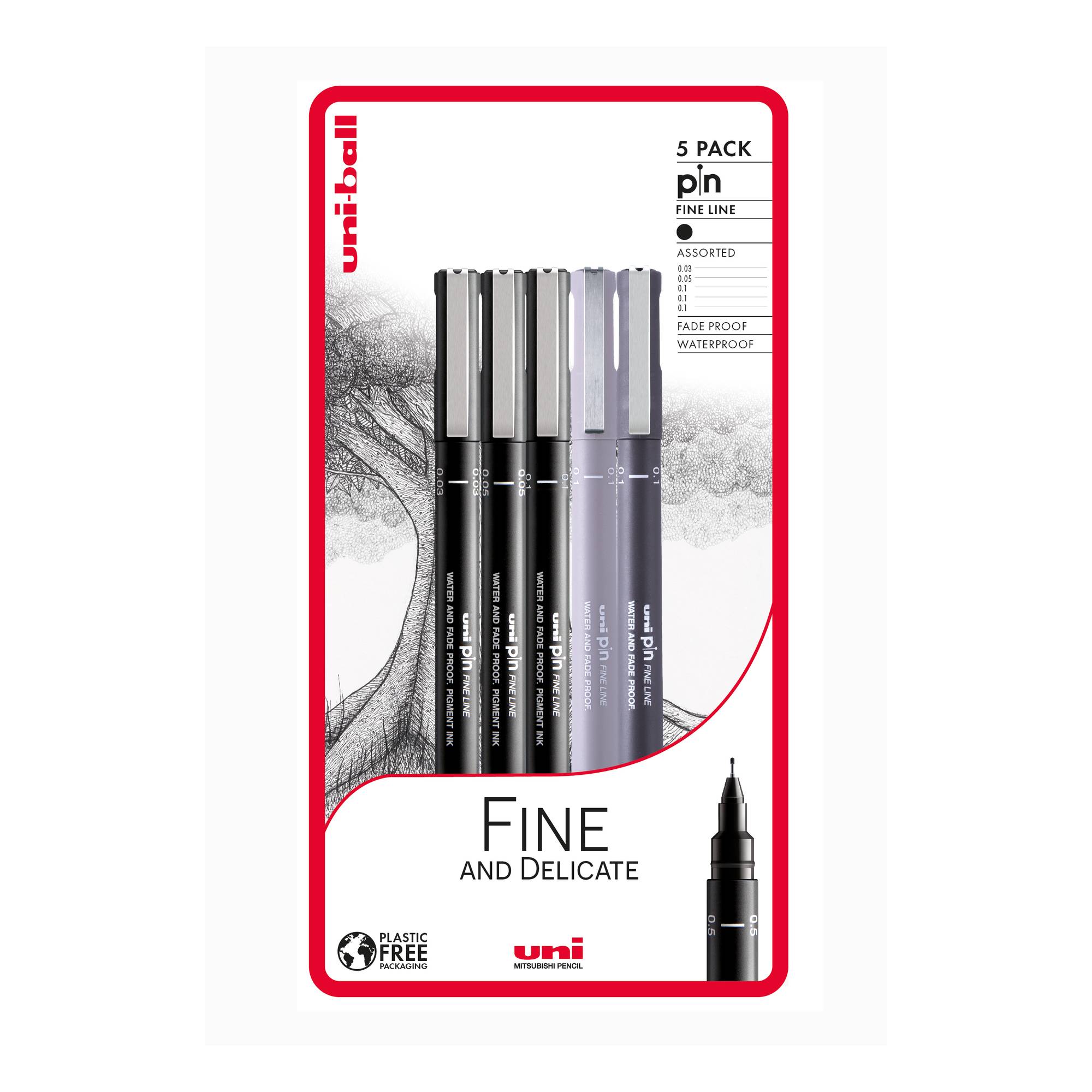 Uni-ball PIN Fine and Delicate Fineliners 5 Pack | Hobbycraft