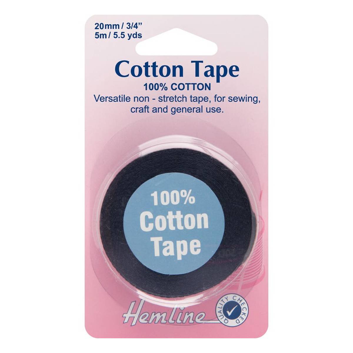 Hemline Black Cotton Tape 20mm x 5m | Hobbycraft