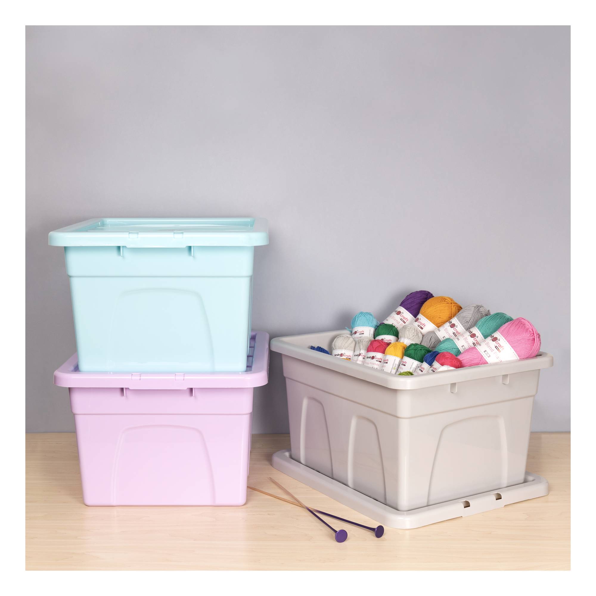 Whitefurze 32 Litre Pastel Grey Stack and Store Storage Box | Hobbycraft