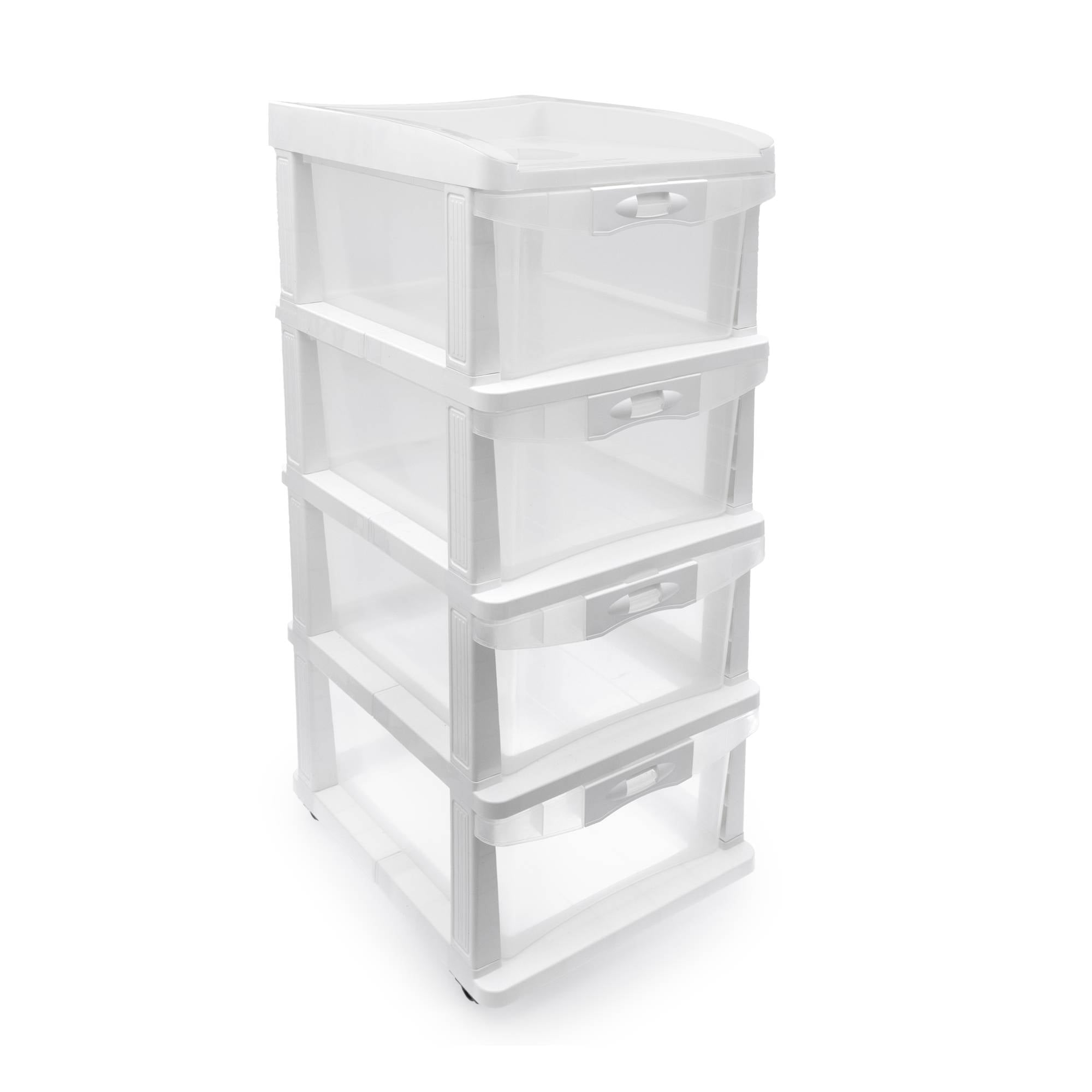 White Storage Tower with Wheels 4 Drawers | Hobbycraft