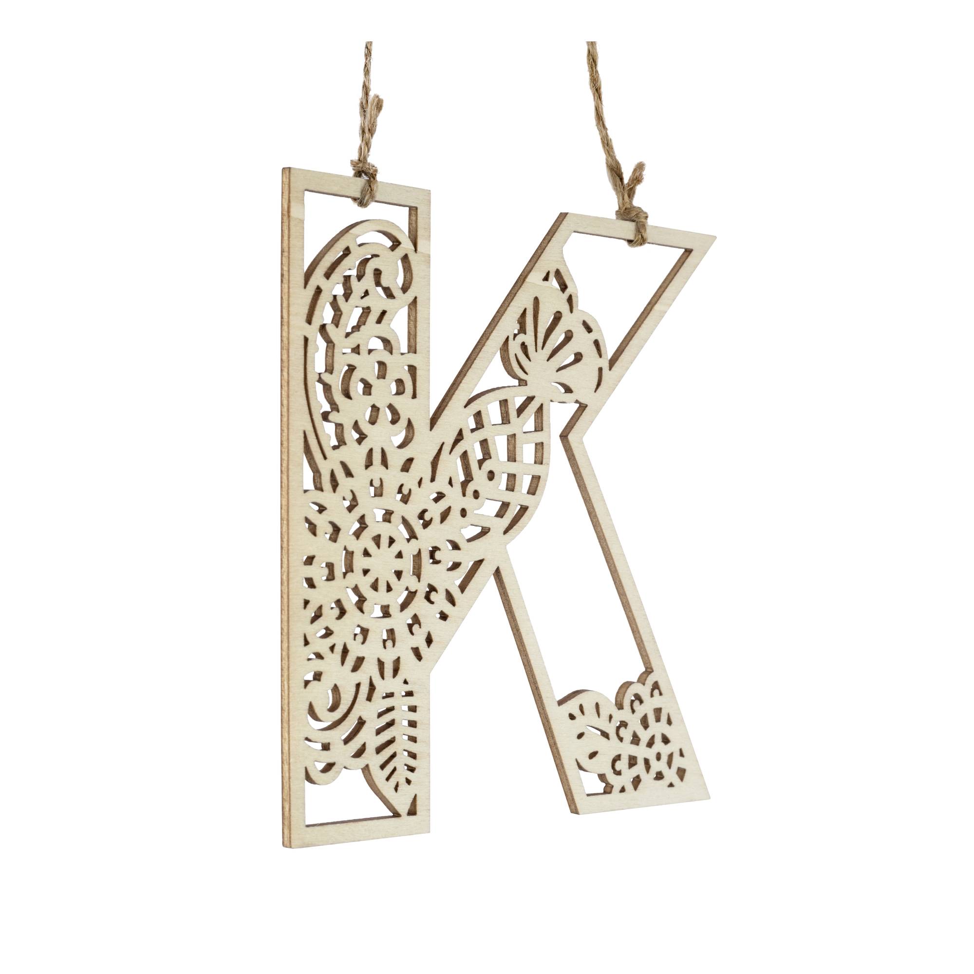 Wooden Filigree Hanging Letter K 12cm | Hobbycraft
