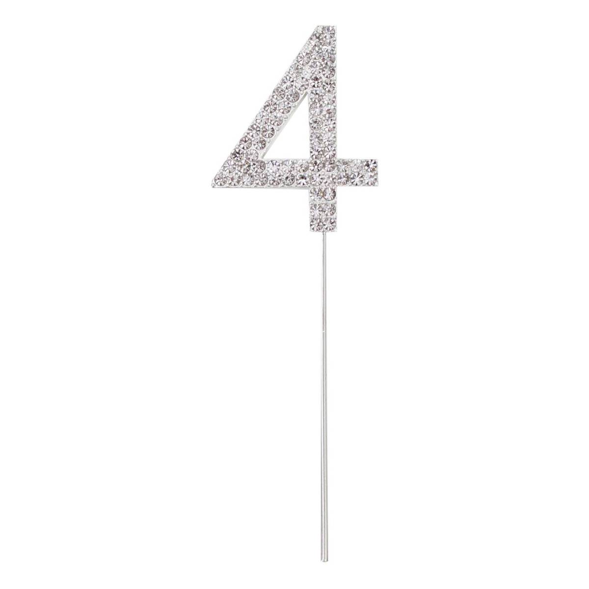 Silver Diamante Number 4 Cake Pick | Hobbycraft