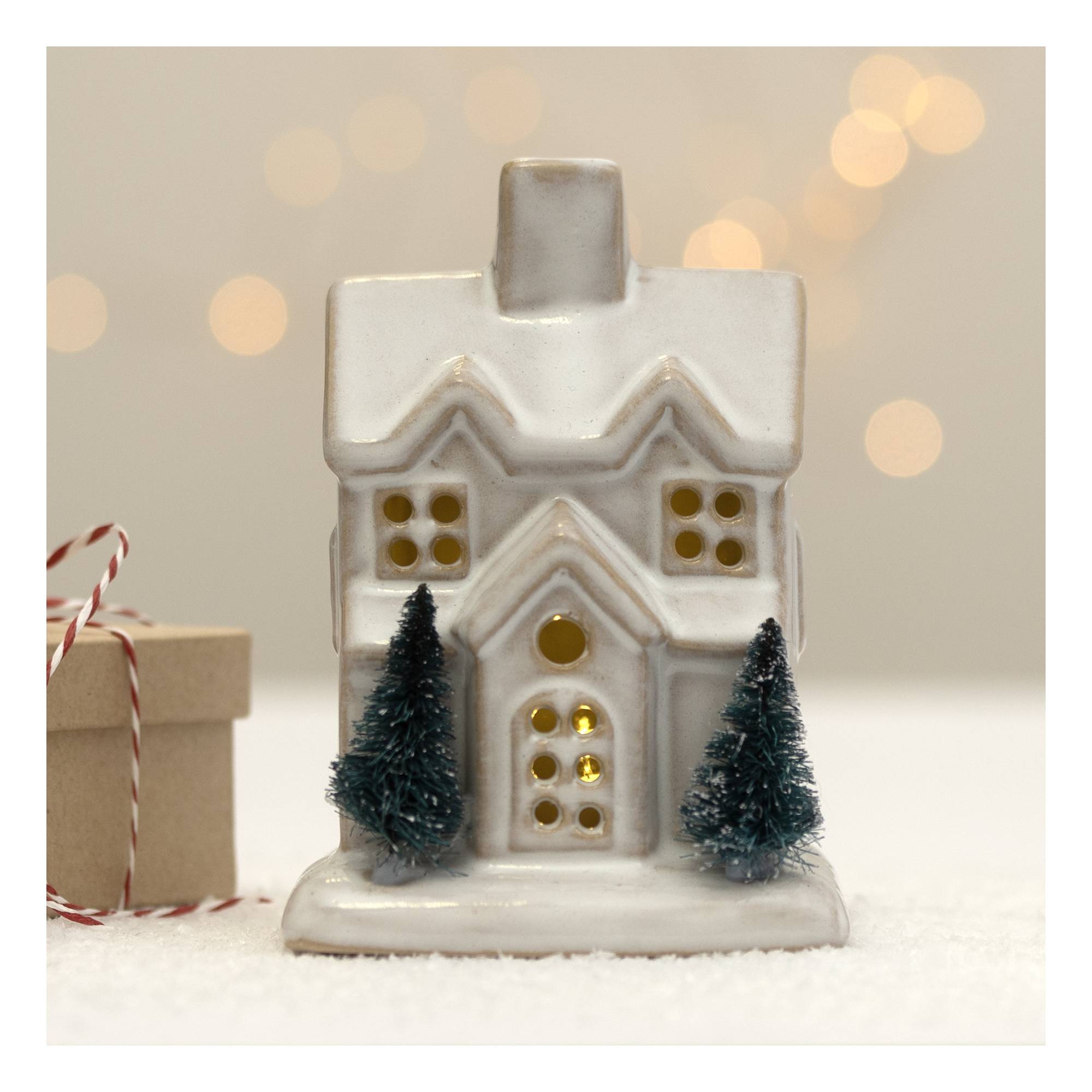 Glazed LED House with Trees 11cm | Hobbycraft