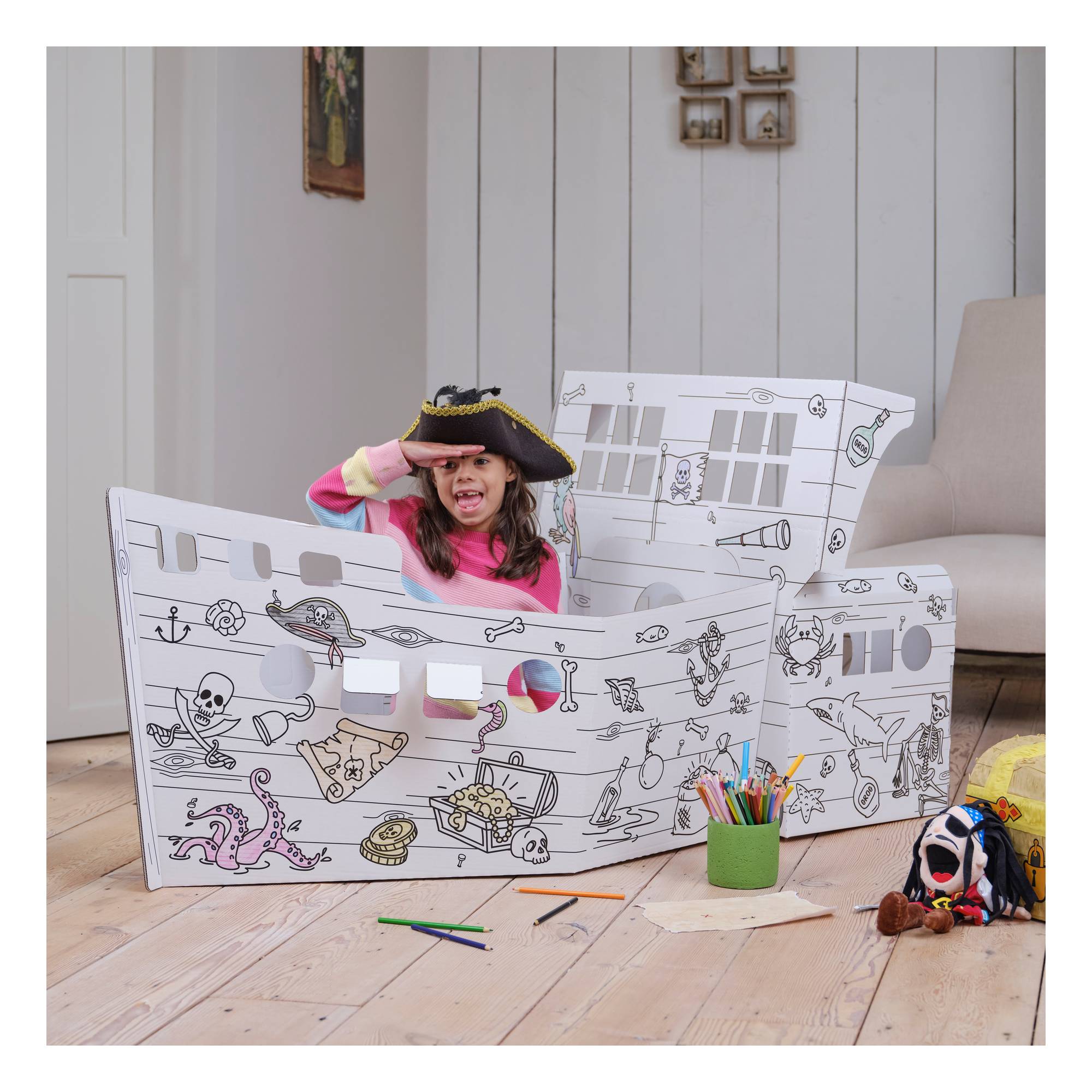 Colour-In Cardboard Pirate Ship | Hobbycraft